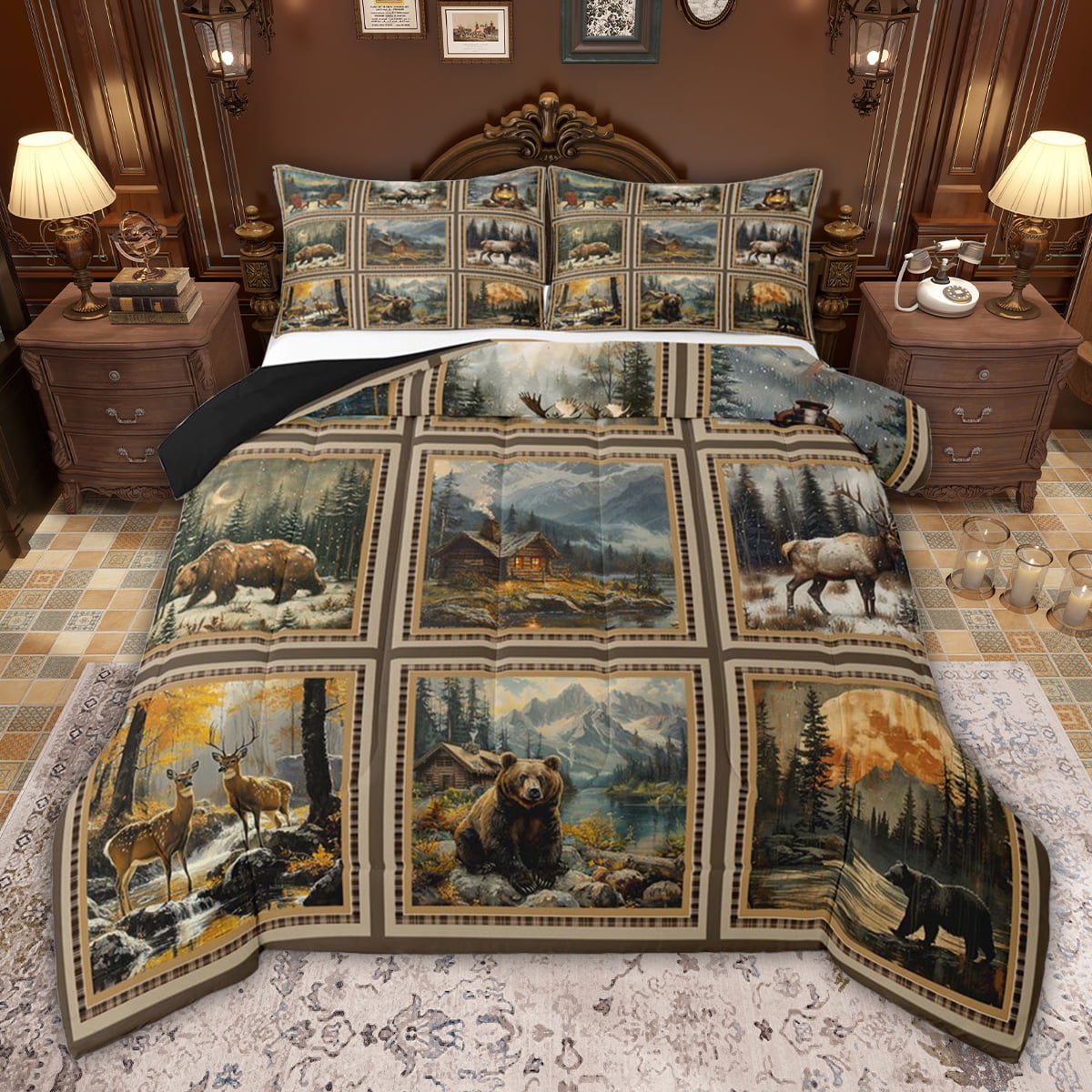 jejeloiu Wild Bear Deer Queen Comforter Set,Country Farmhouse Lodge ...