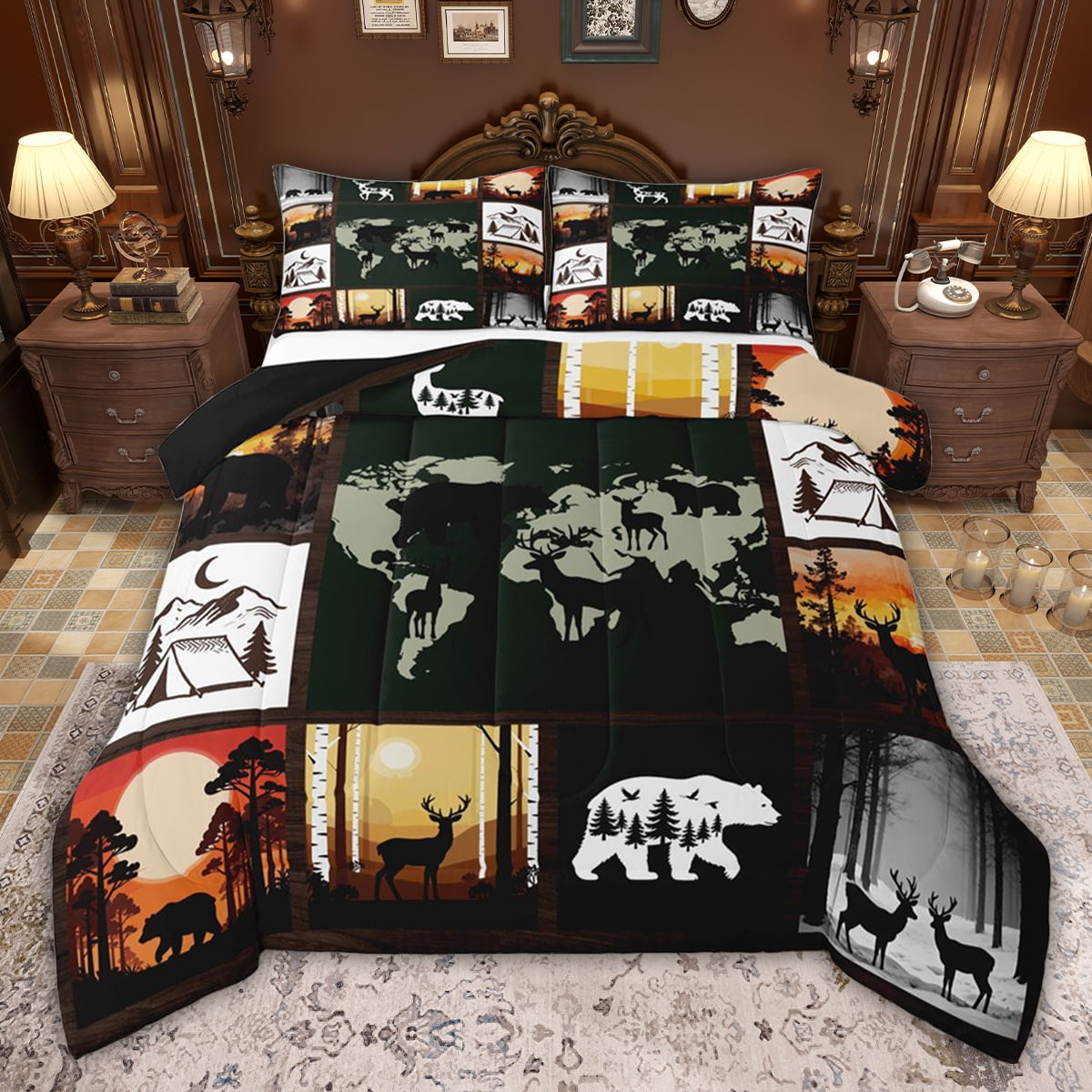 jejeloiu Wild Bear Deer Queen Comforter Set,Happy Camping Bedding ...