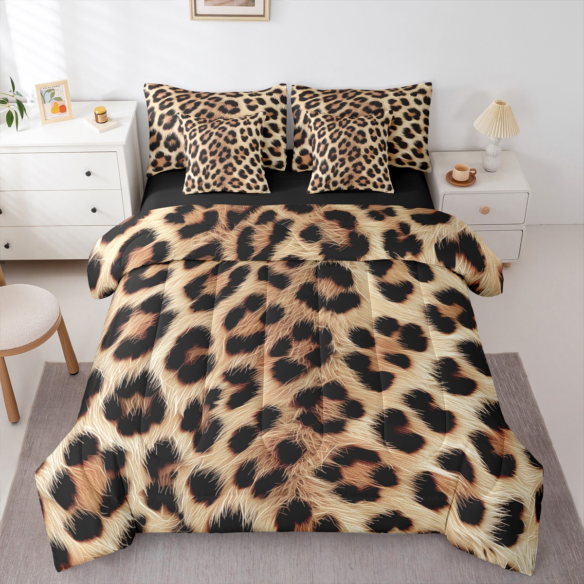 jejeloiu Wild Cheetah Pattern 7-Piece Bedding Comforter Set,Brown Black ...