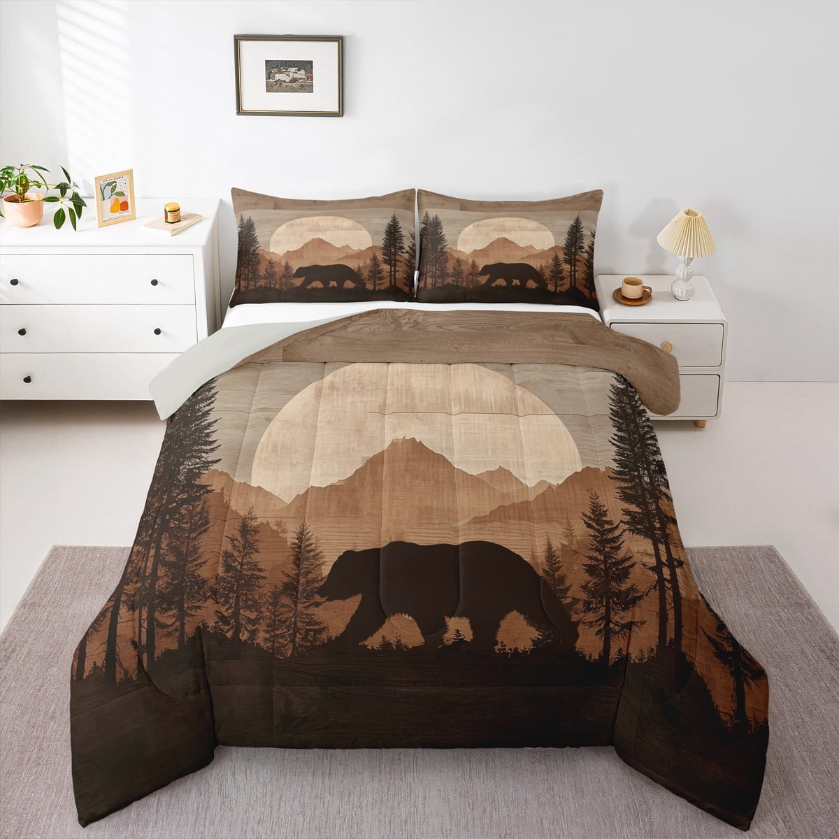 jejeloiu Wild Cute Bear Queen Comforter Set,Woodland Animal Bedding ...