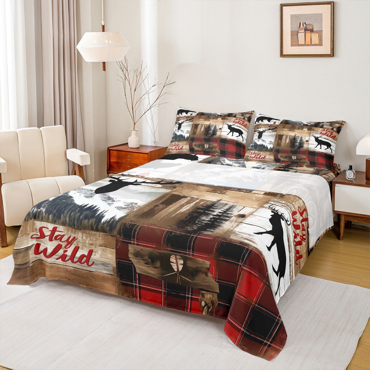 jejeloiu Wild Deer Elk Queen Sheet Sets,Jungle Animal Flat Sheet,Brown ...