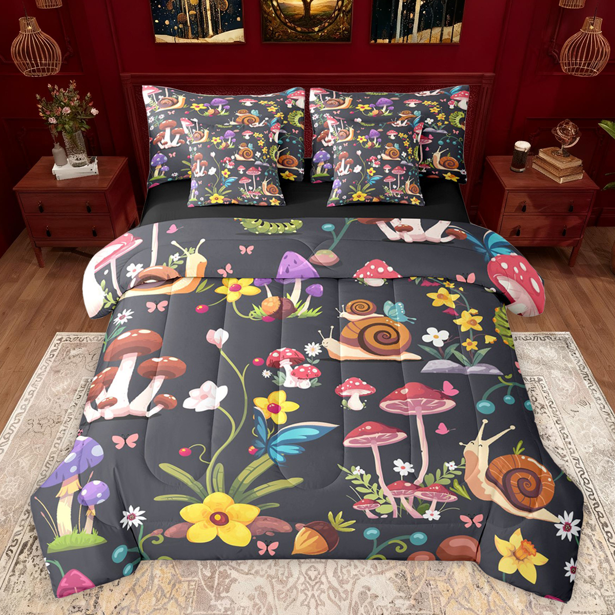 jejeloiu Wild Fungus Mushroom 7-Piece Twin Bedding Sets,Cute Rustic ...