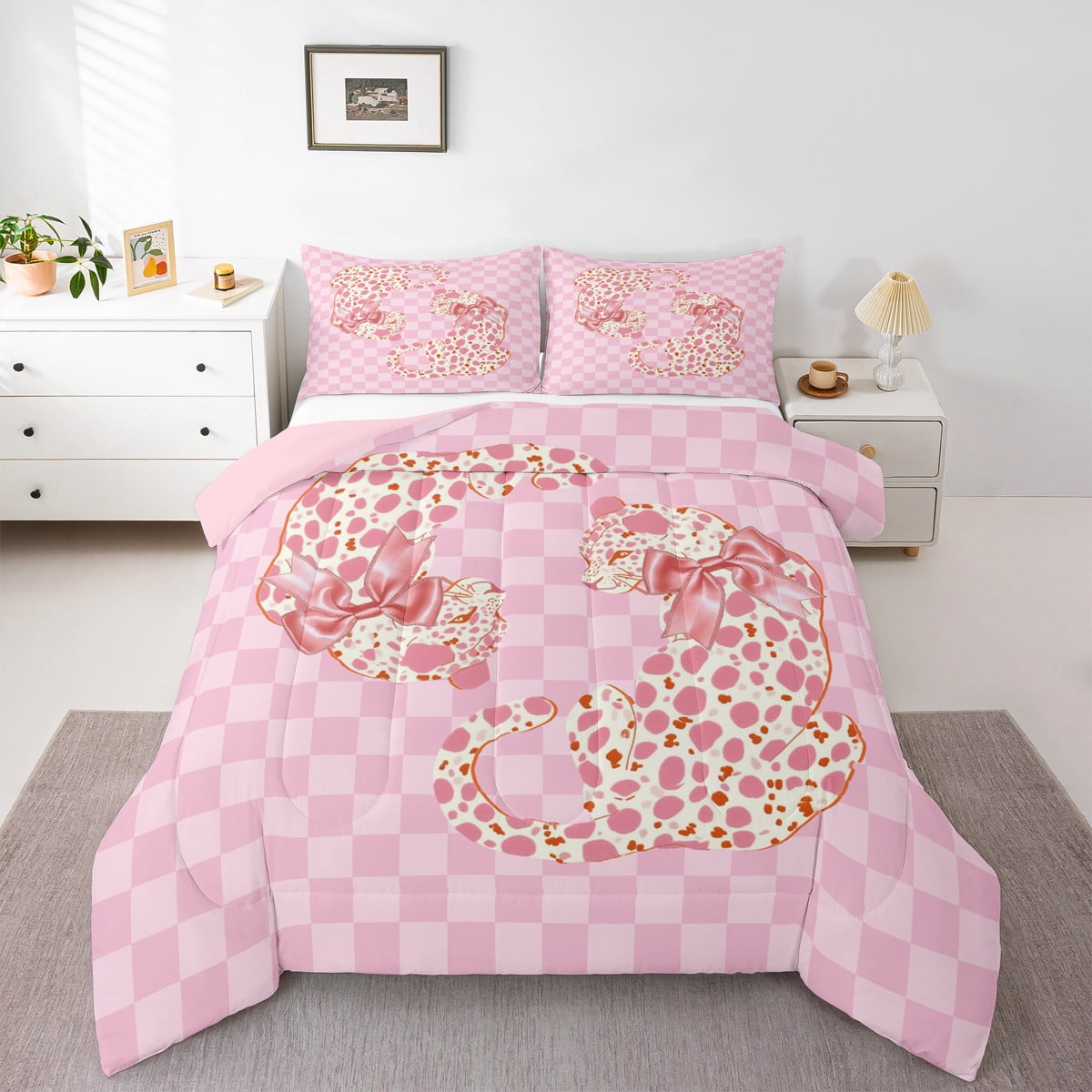 jejeloiu Wild Leopard Cheetah Queen Comforter Set,Cute Bowtie Bow ...