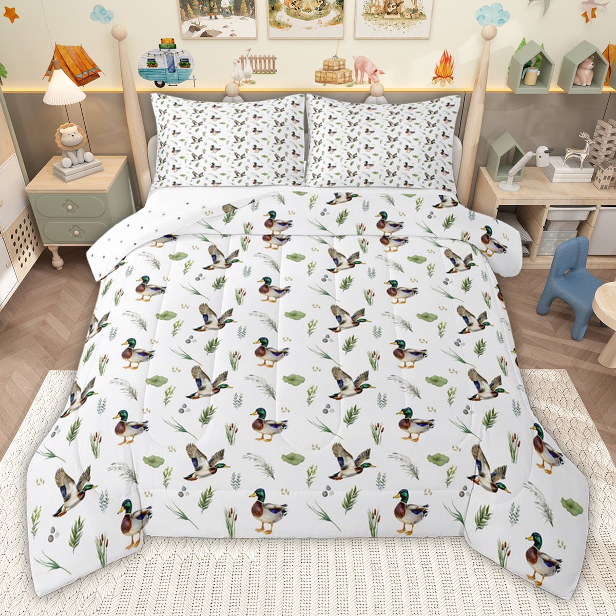 jejeloiu Wild Mallard Duck Full Size Comforter Sets,Rustic Farmhouse ...