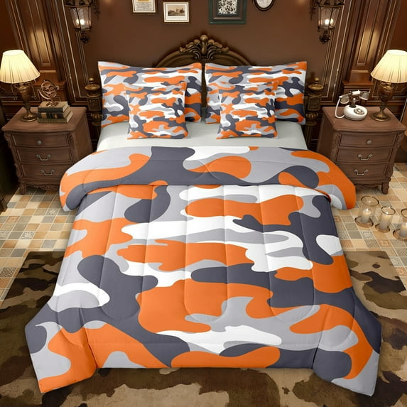 jejeloiu Wild Military Camo 7 Pieces Bedding Comforter Set,Gray Orange ...