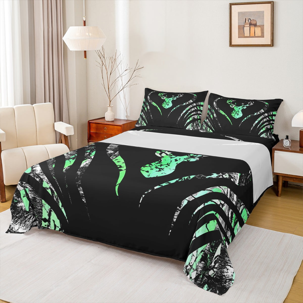 jejeloiu Wild Moose Silhouette Full Size Sheets,Jungle Wildlife Bed ...