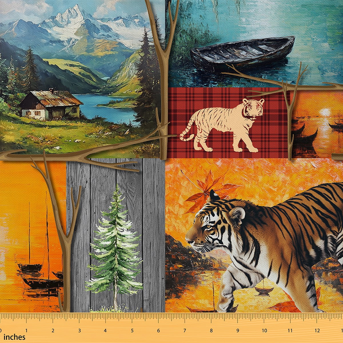 jejeloiu Wild Tiger Print Fabric by the Yard 3 Yards, Jungle Wildlife ...