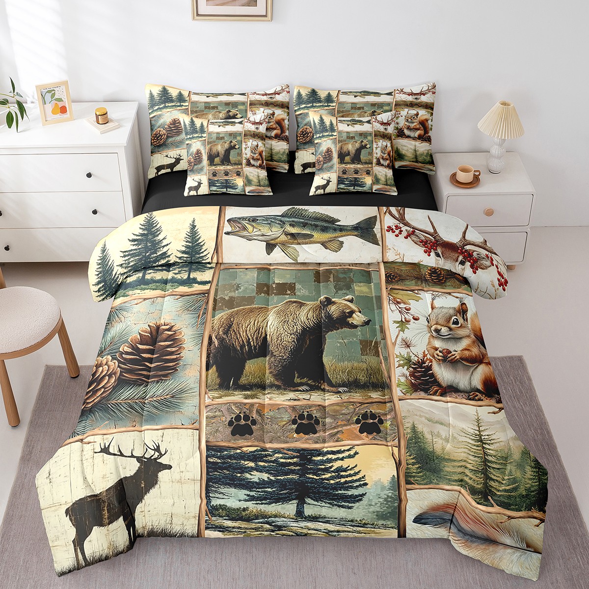 jejeloiu Wildlife Bear Moose Twin Bedding Sets,7-Piece,Tropical ...