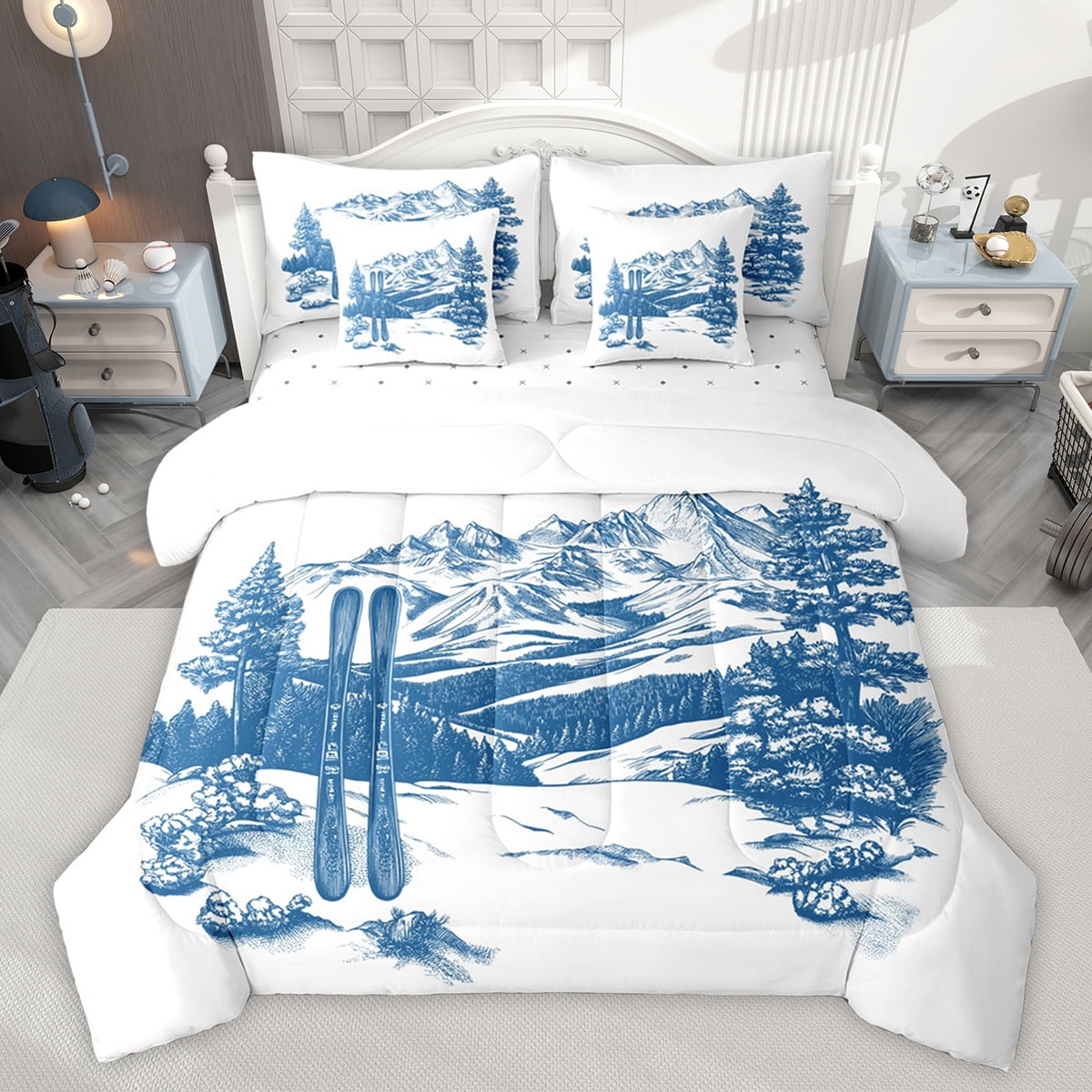 jejeloiu Winter Landscape 7 Pieces Bedding Comforter Set,Skiing Gamer ...