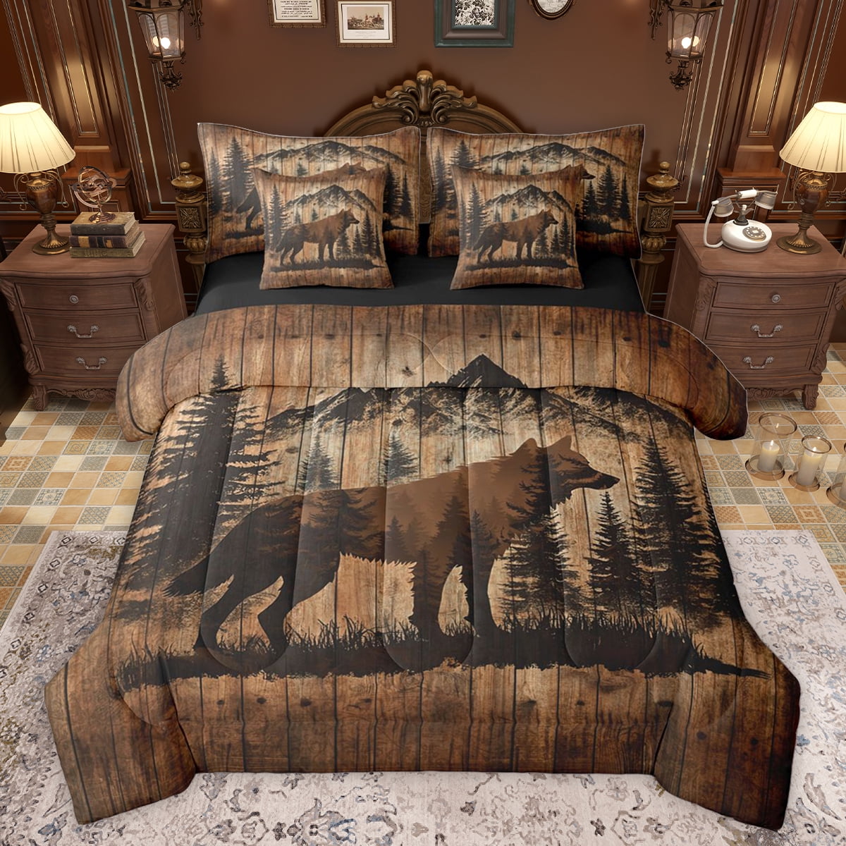 jejeloiu Woodland Animal Wolves 7pcs Bedding Comforter Set,Rustic ...