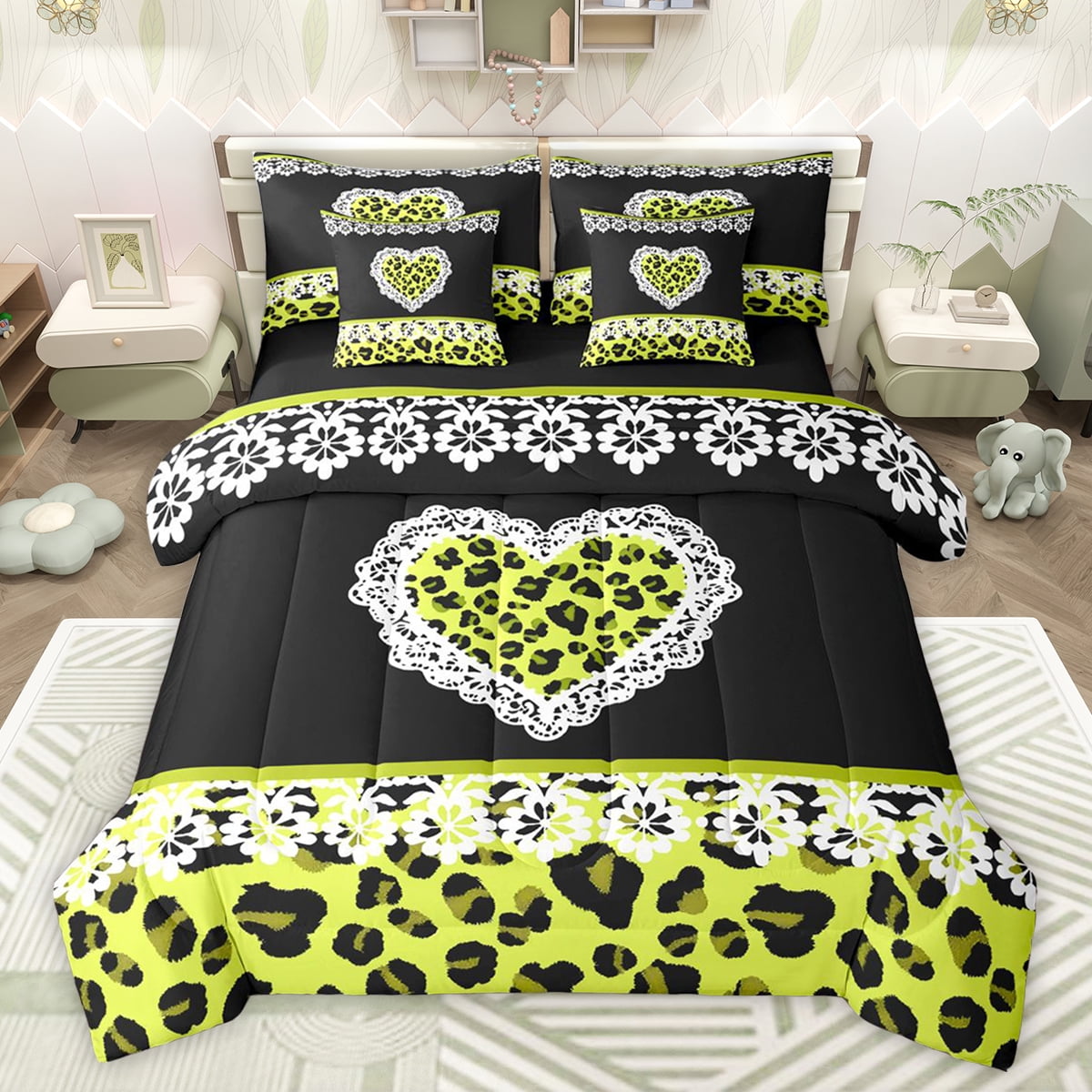 jejeloiu Yellow Animals Print 7pcs Bedding Comforter Set,Chic Leopard ...