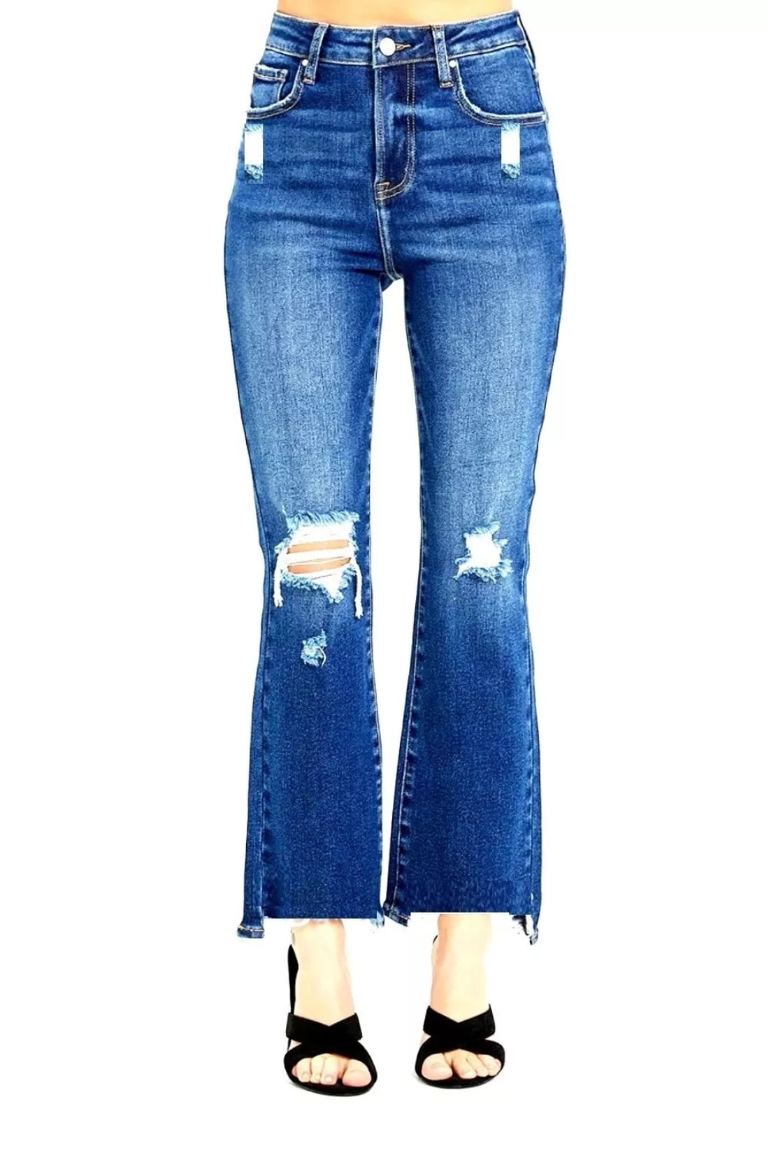 jelly jeans Womens High Rise Distressed Crop Stretch Denim Jeans Wide ...