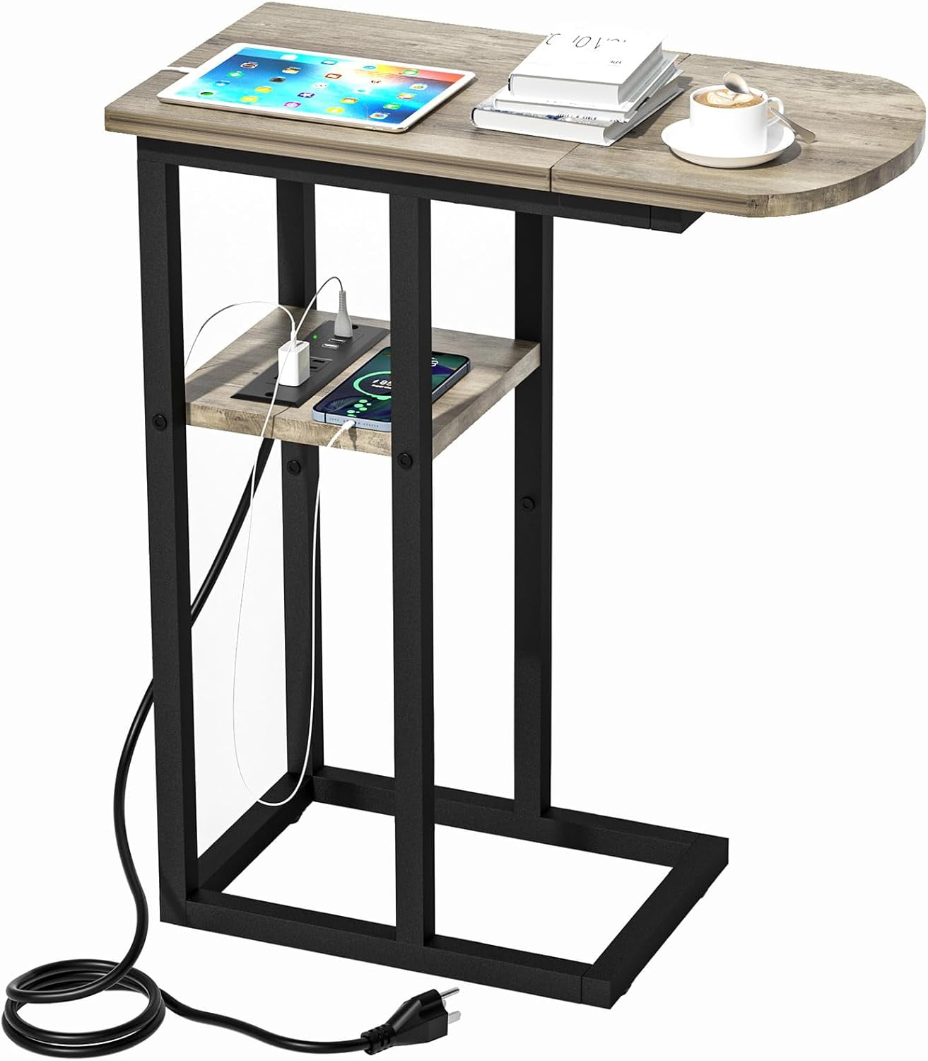 jhgdfybl C Table End Table with Charging Station Couch C Shaped Side ...