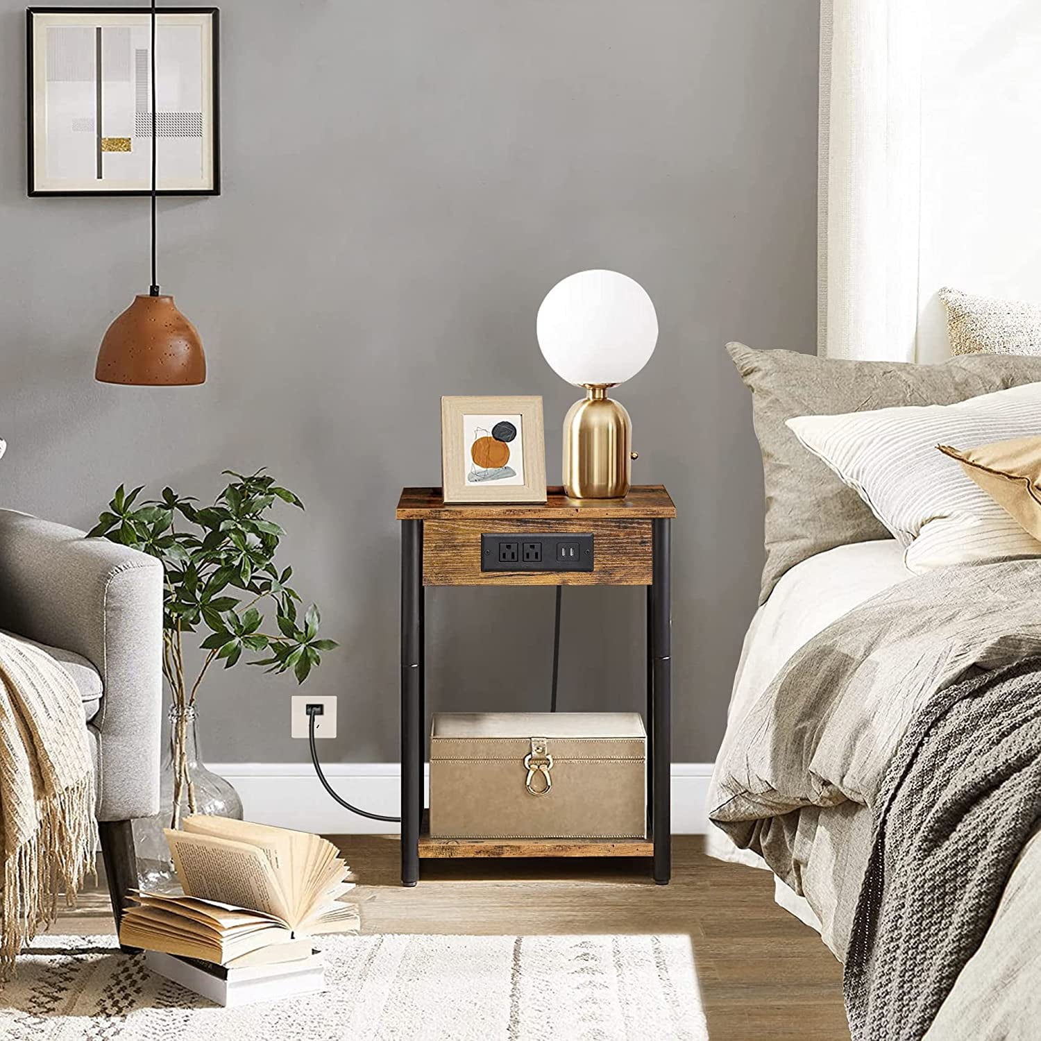 jhgdfybl End Table with Charging Station Nightstand 3-Tier Couch Side ...