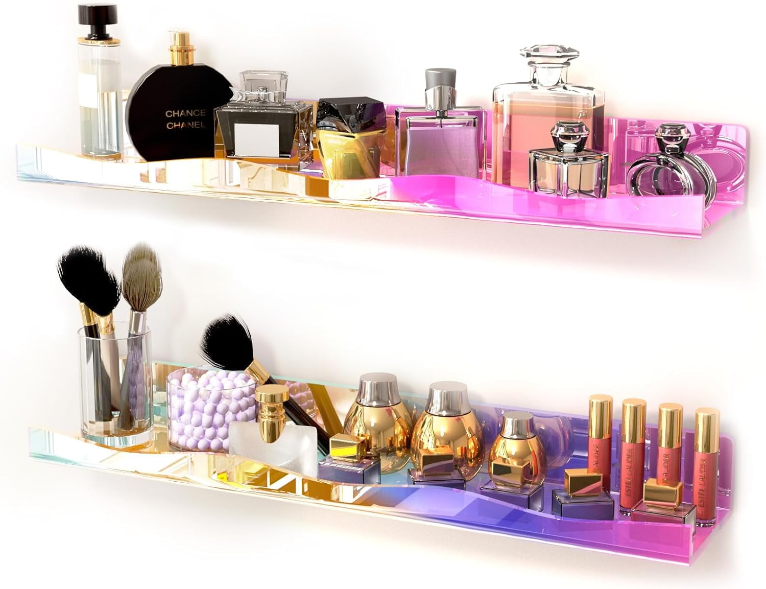 jhgdfybl Large Iridescent Clear Acrylic Wall Mounted Floating Shelf ...