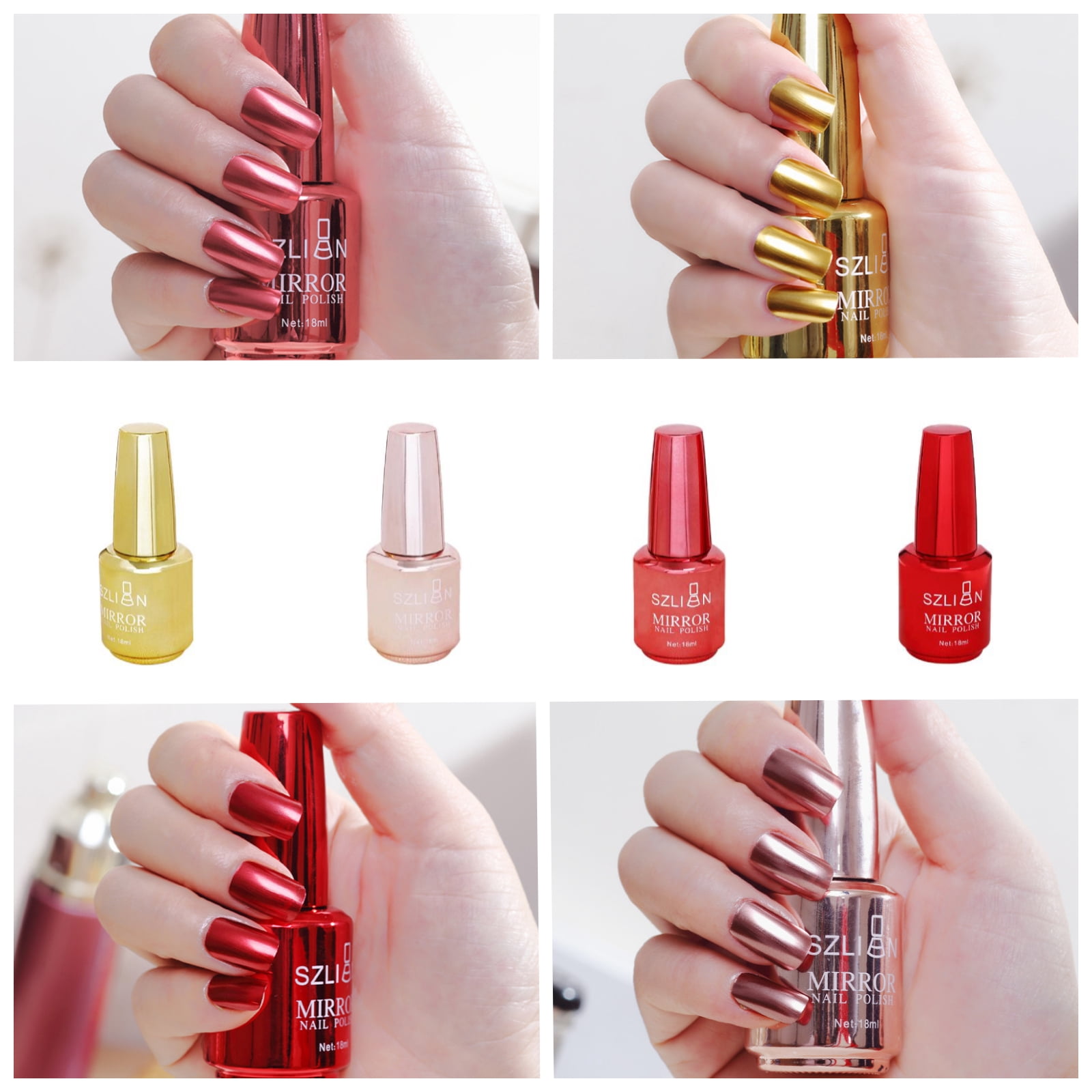 jhiwgzj 4Pcs Metallic Mirror Effect Varnishes Set,Metal Long-Lasting ...