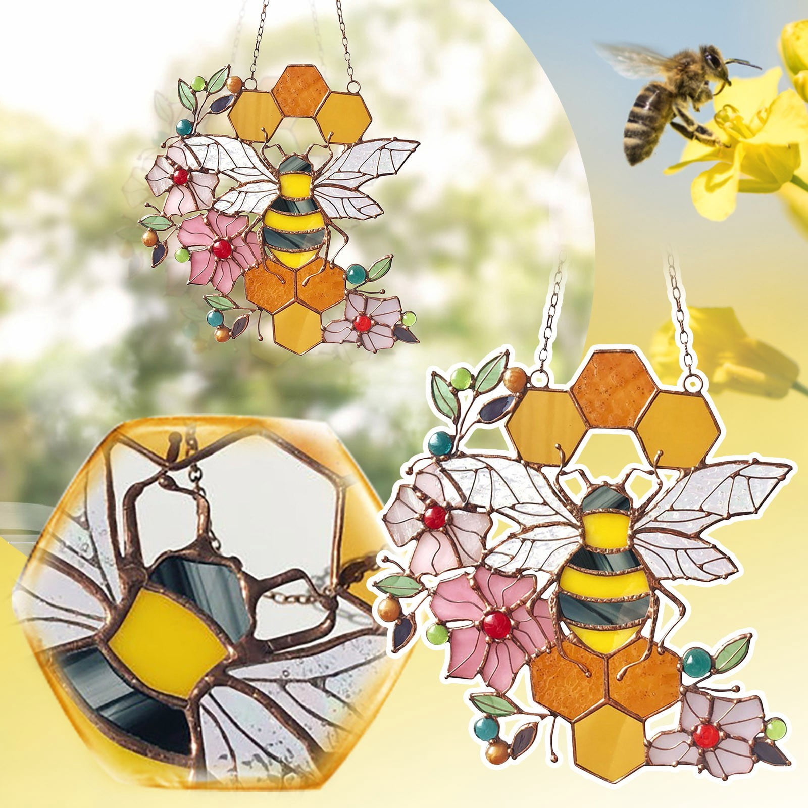 jiacuix Stain Acrylic Honeycomb Suncatcher Window Hanging Decor WIth A ...