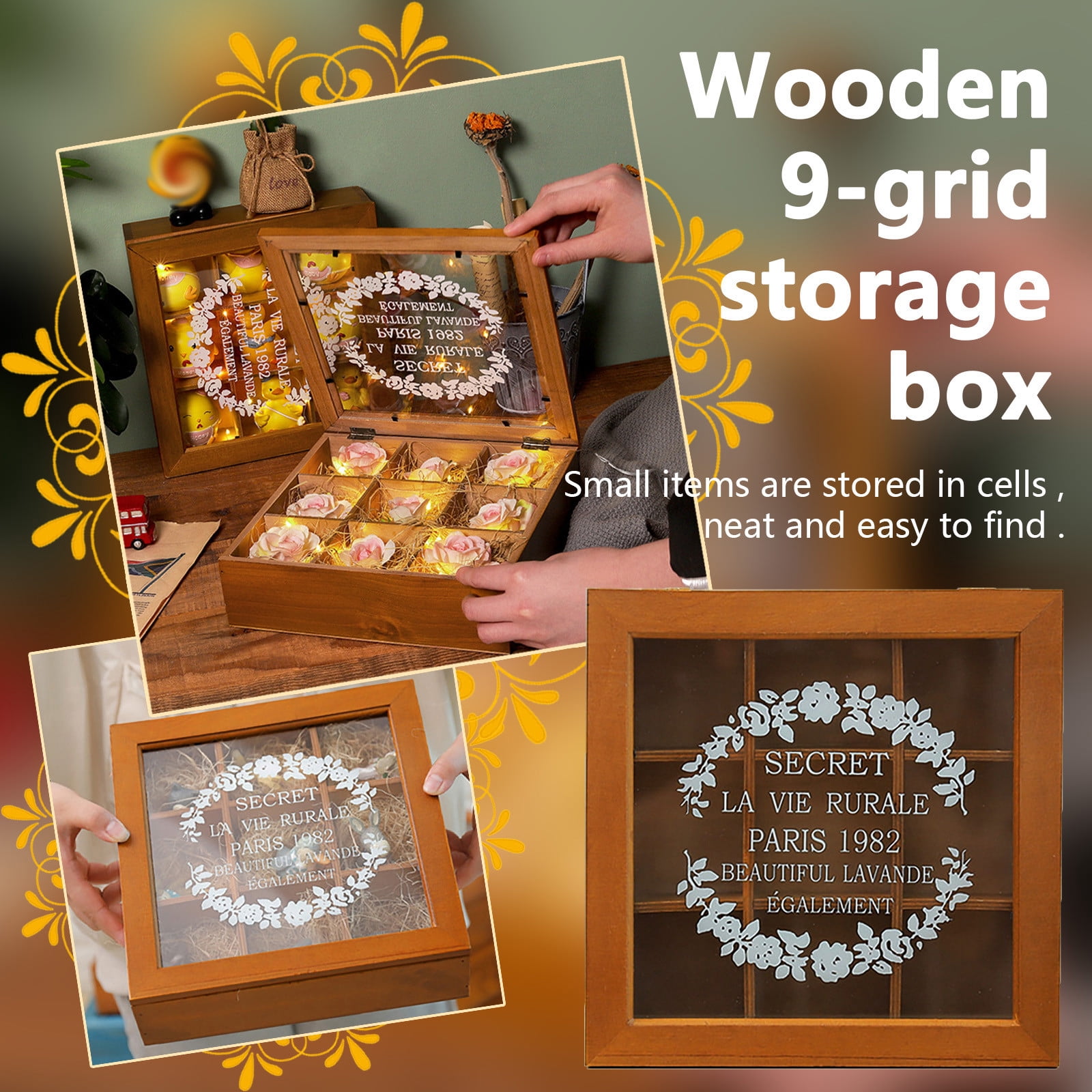 jiacuix Vintage Covered Wooden Box Grocery Storage Box Manual Display ...