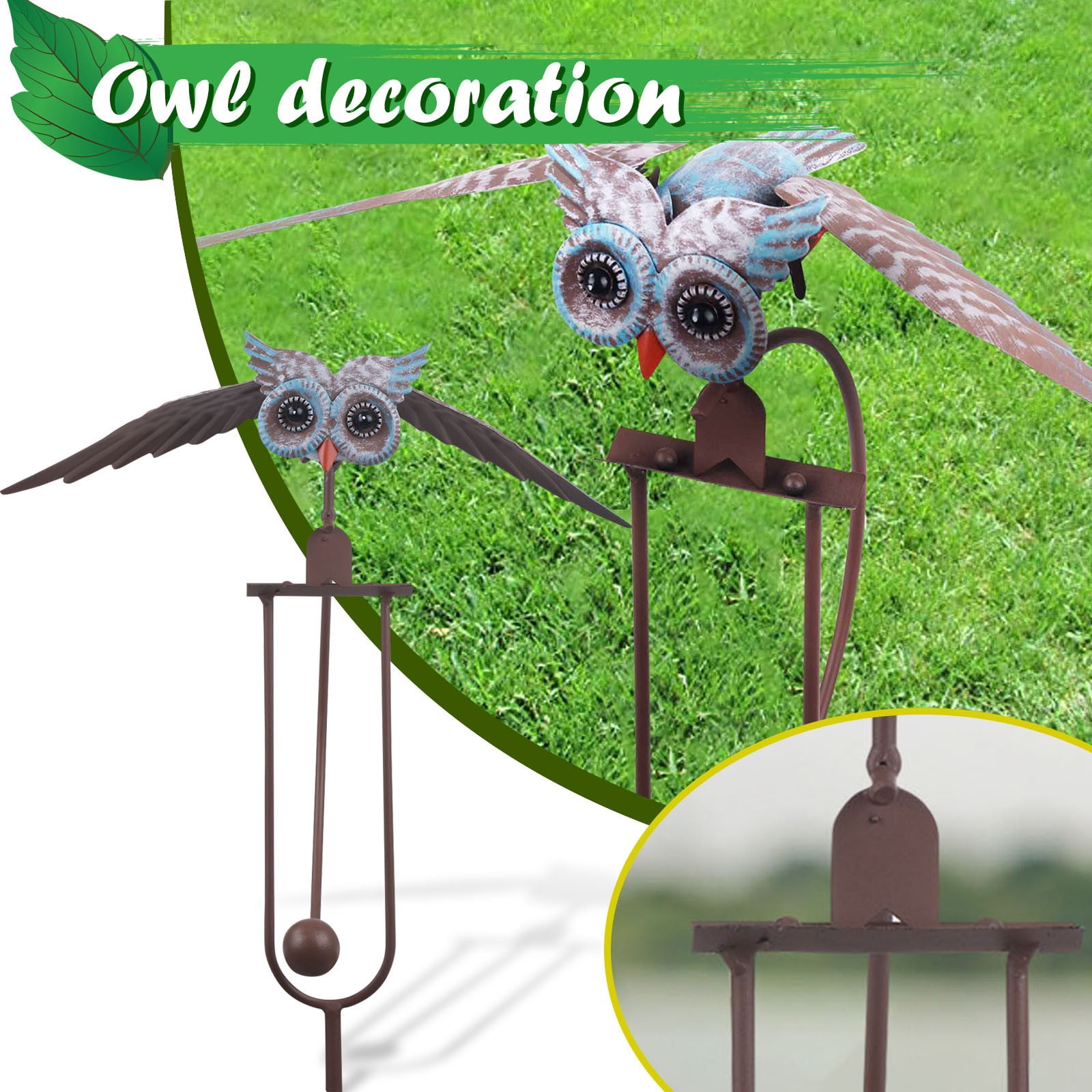 jiacuix Wind Chimes Ornament Flapping Metal Brown Gray Owl Yard Stake ...