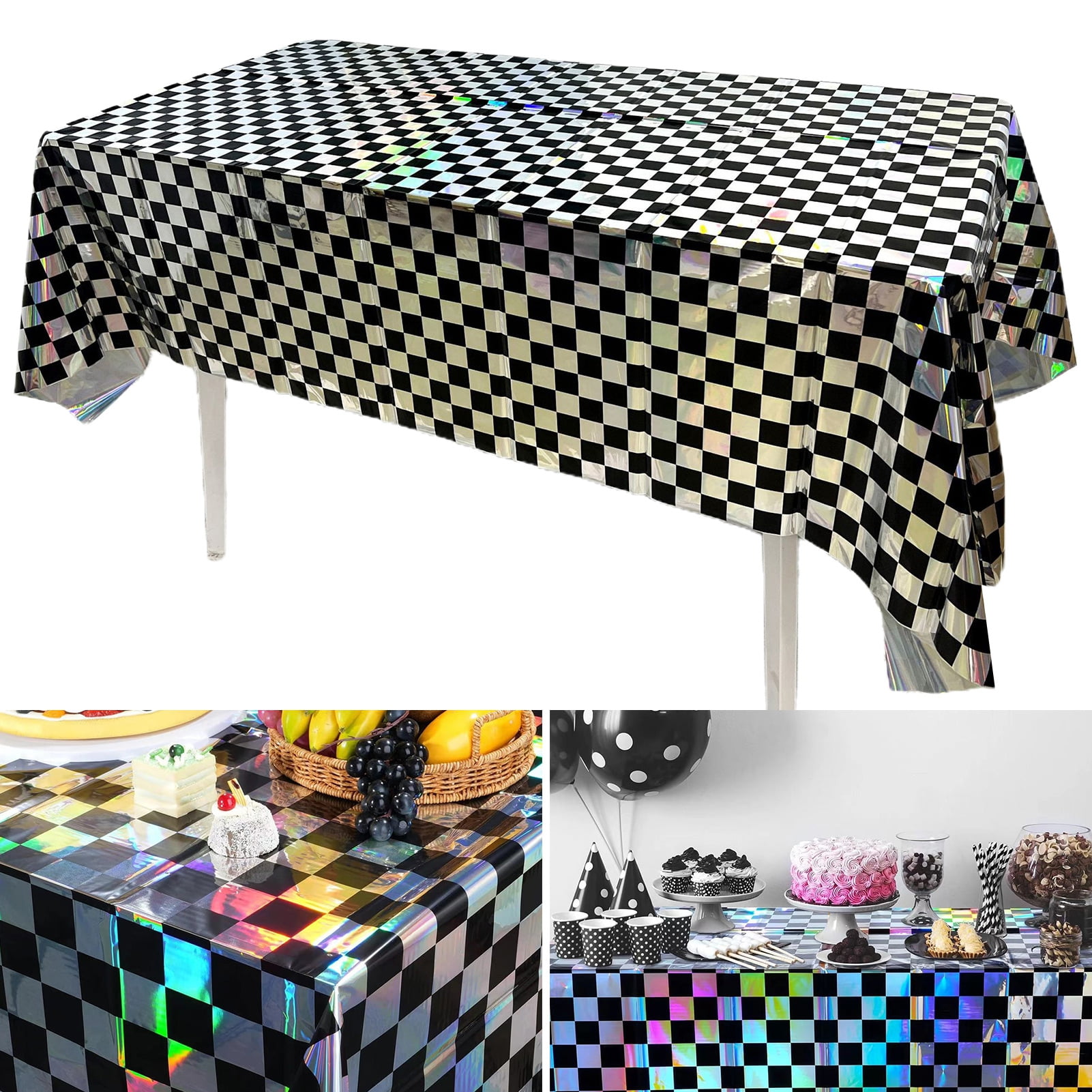 jiaroswwei 3 Pack Plastic Tablecloth, Shiny Disposable Rectangle Table ...