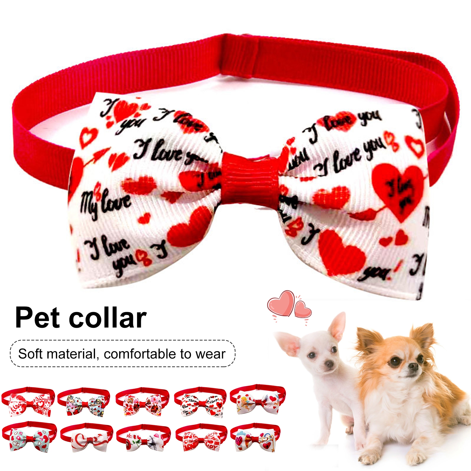 jiaroswwei Pet Neck Bow Love-heart Pattern Decor Accessories Adjustable ...