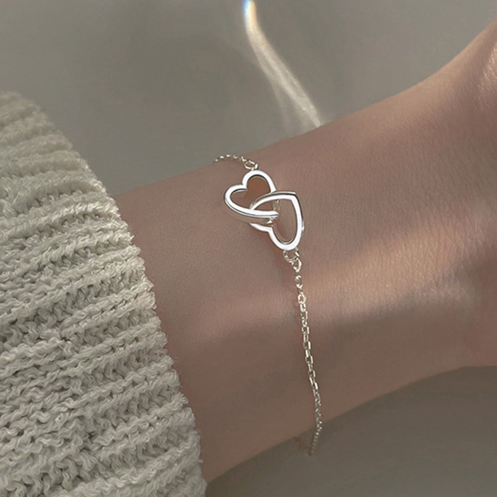 jiaroswwei Women Bracelet Connected Heart Pendant Adjustable Length ...