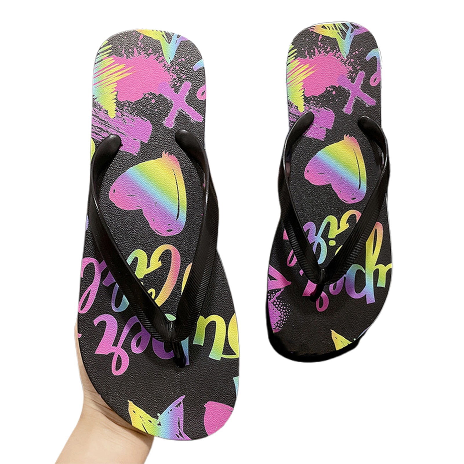 jiaxiM Black Flip Flops for Women Thong Sandals Cushioned Cute Slippers ...