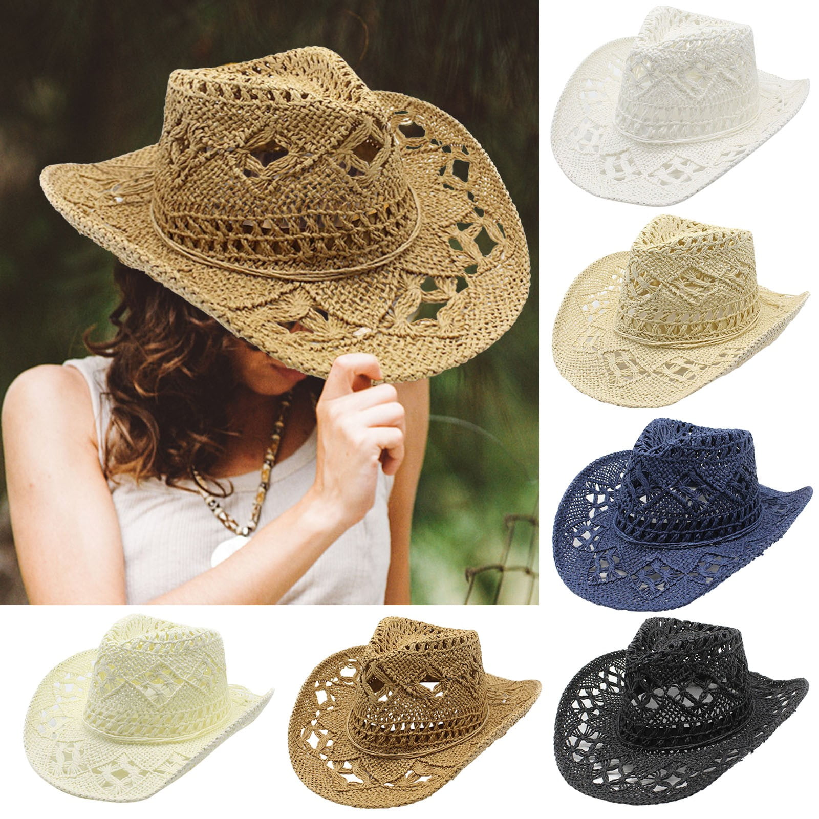 jiaxiM Cowboy Hats for Women And Men Straw Cowboy Hat Wide Brim Western ...