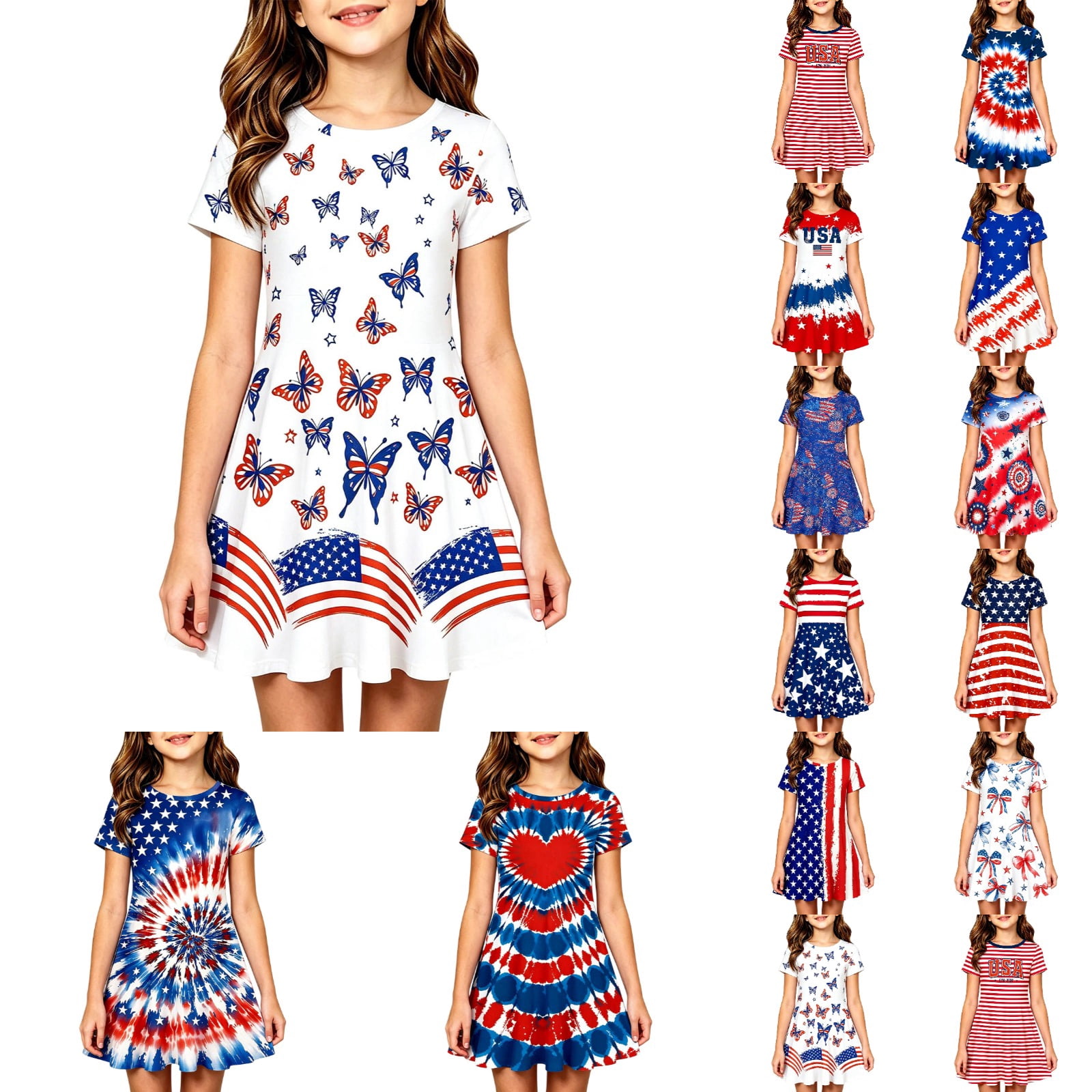 jiaxiM Girls 4th of July Dress Kids USA Short Sleeve Dresses American ...