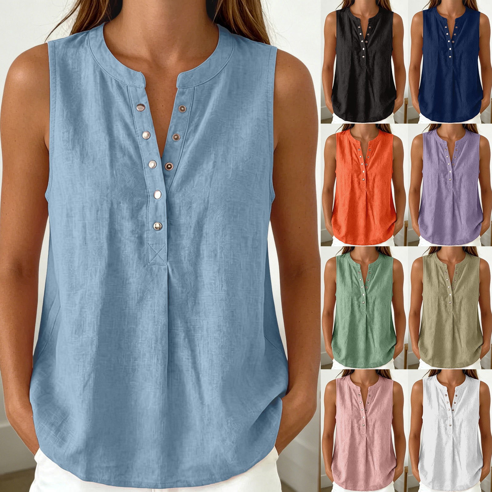 jiaxiM Tank Tops for Women 2026 Summer Crew Neck Sleeveless Cotton ...