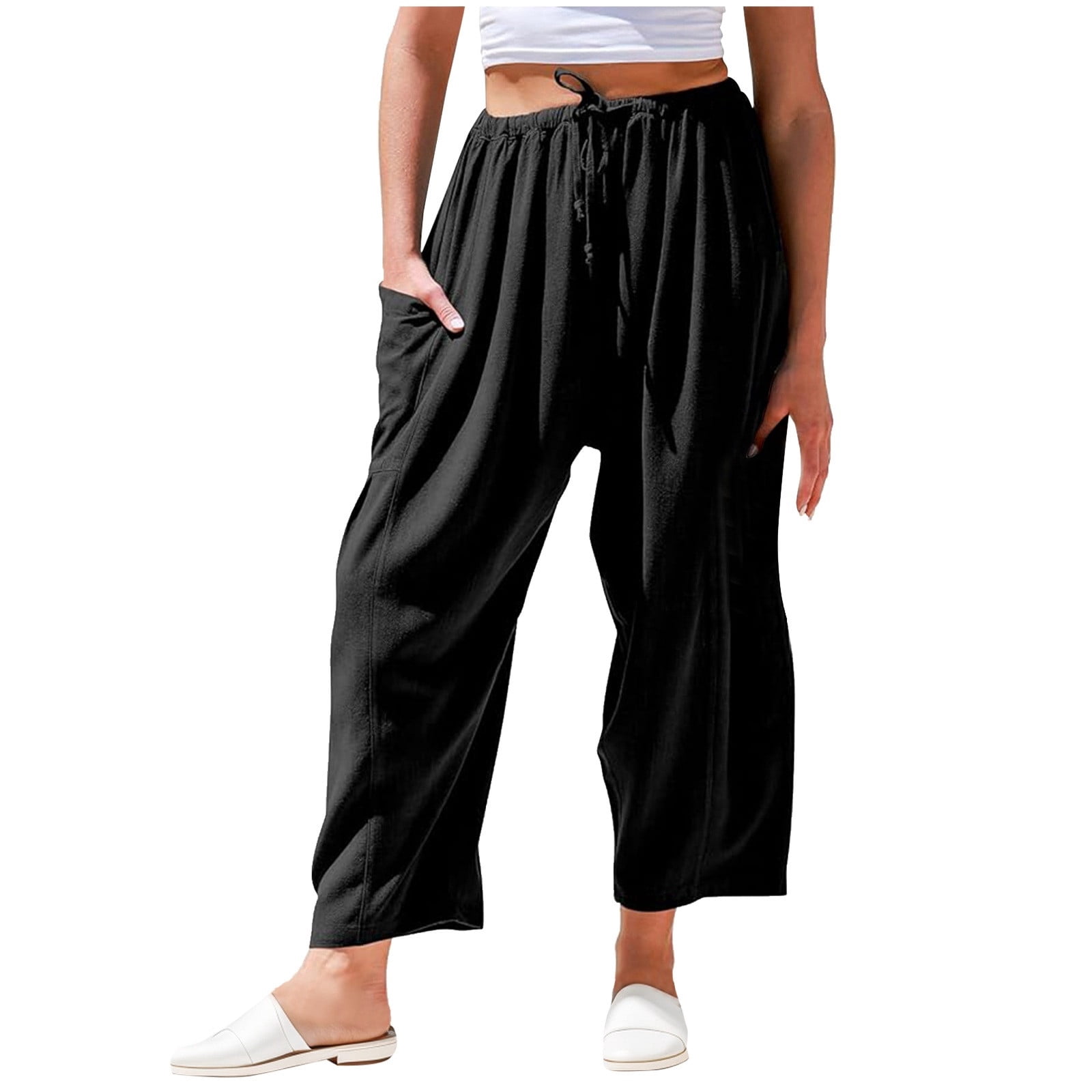 jicehd Back To School Cotton Linen Casual Comfy Elastic Midriff ...
