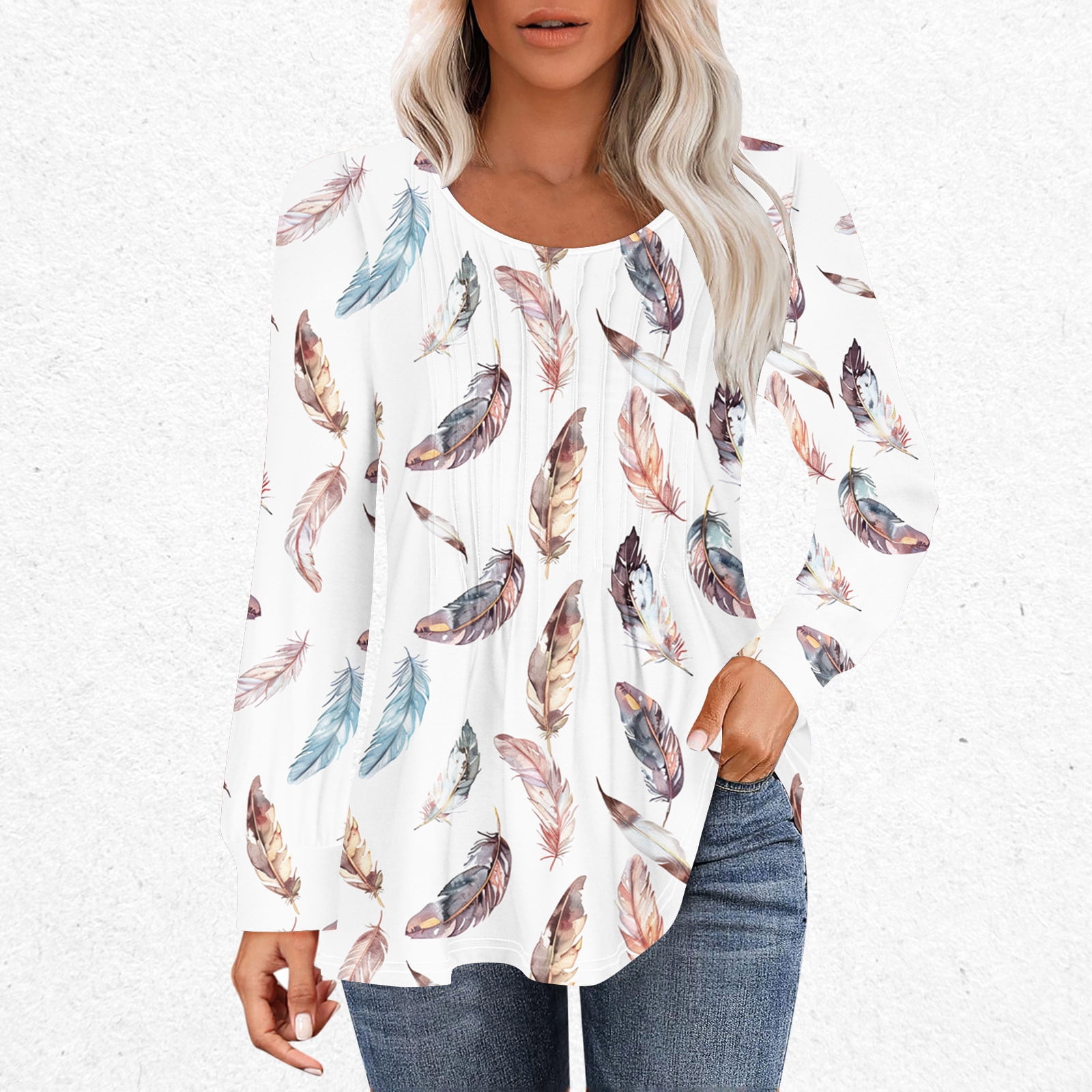 jicehd Fall Tops Clearances Women's Long Smocked Sleeve Tunic Tops ...