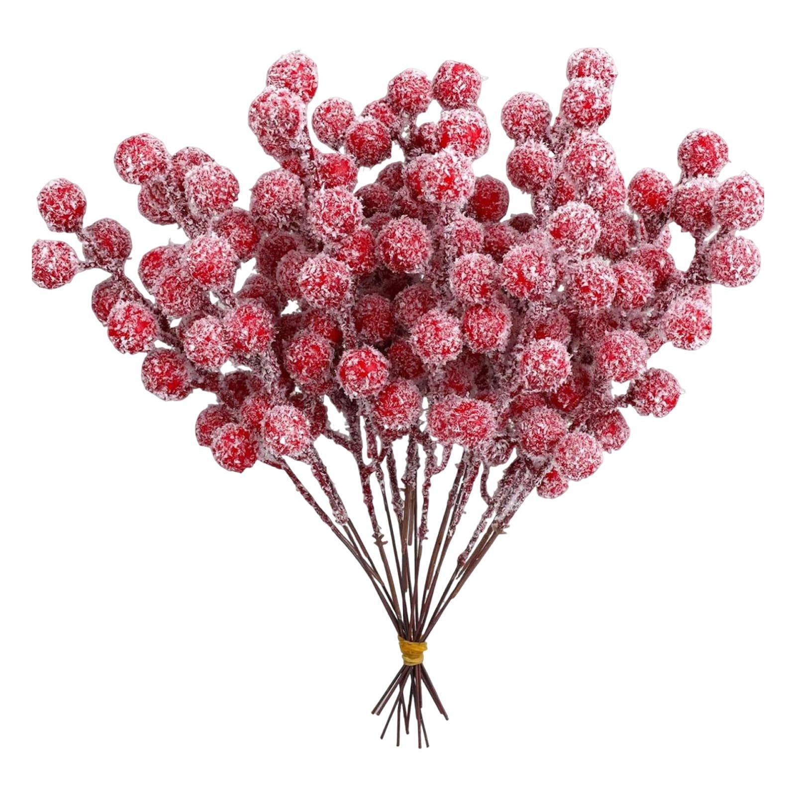 jicheng 20x Artificial Holly Berry Stems Fake Red Berries for Party ...