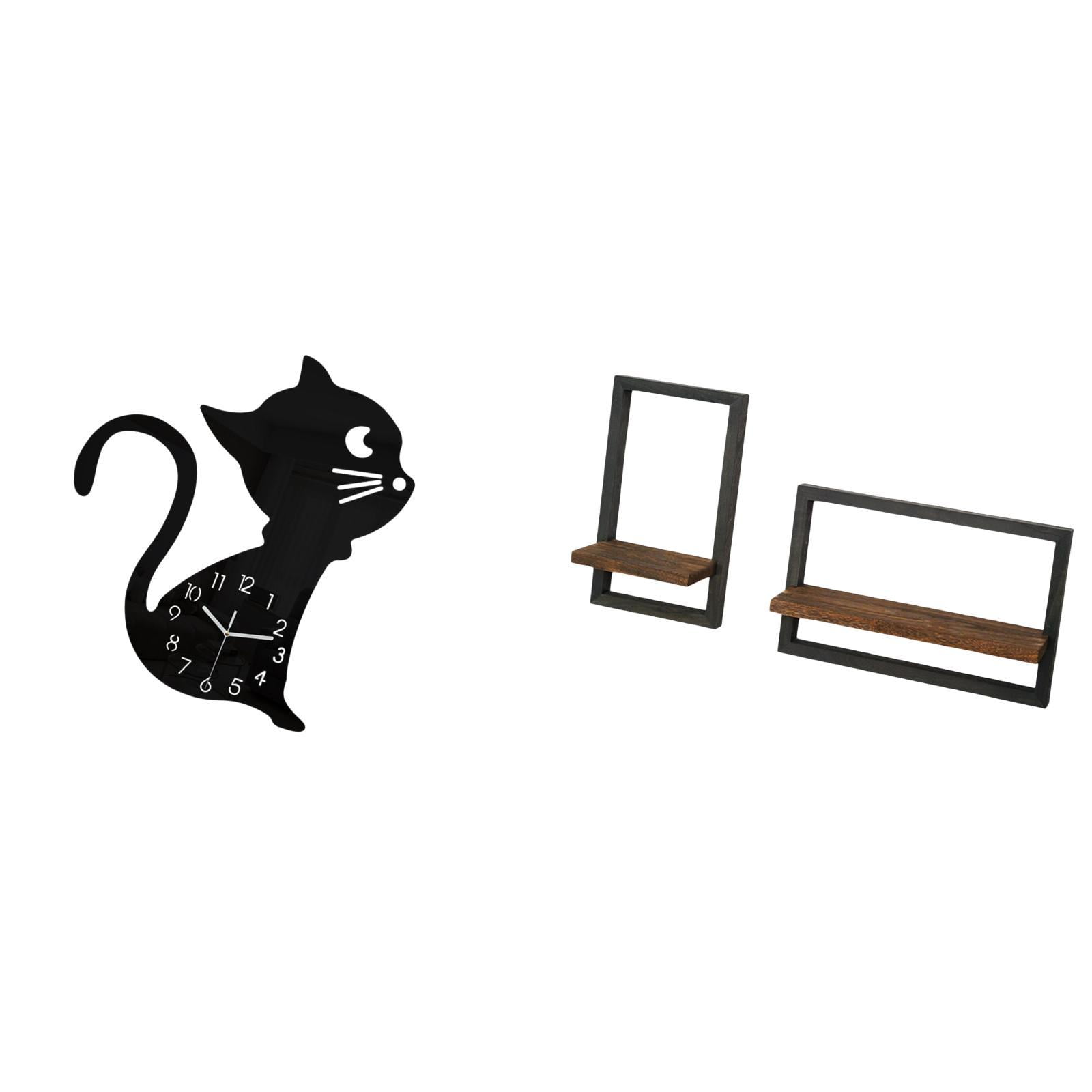 jicheng Acrylic Cartoon Wall Clock and Rustic Wood Floating Shelves ...
