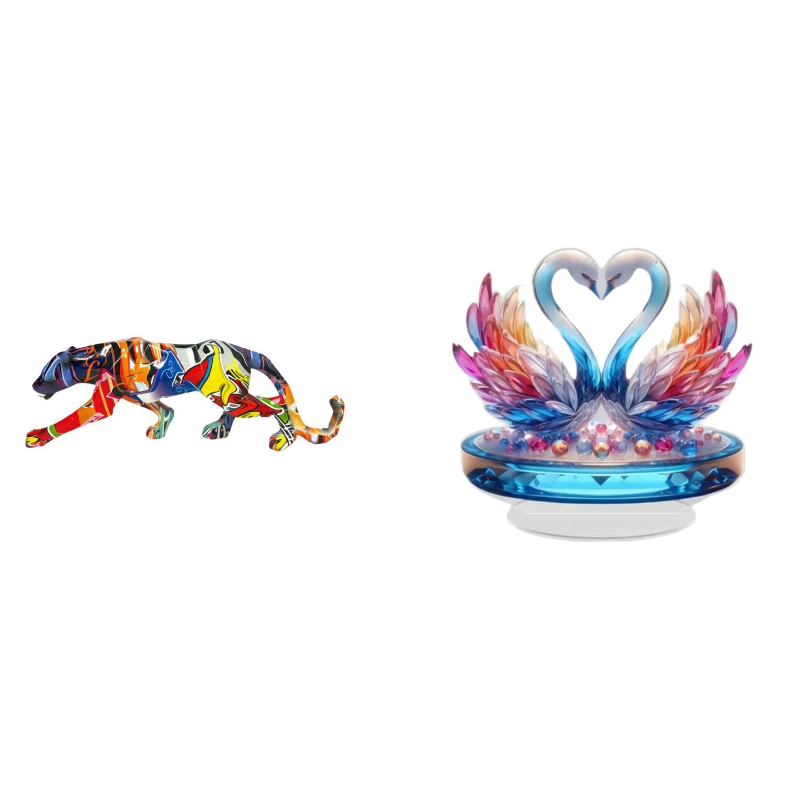 jicheng Acrylic Leopard Swan Sculpture Elegant Animal Figurine Walking ...
