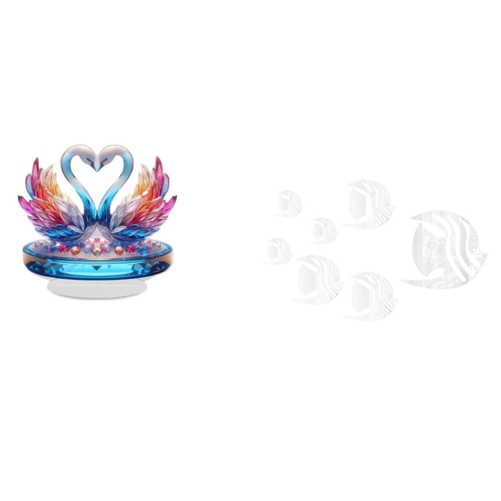 jicheng Acrylic Mirror Swan Fish Sculpture Table Centerpiece Removable ...