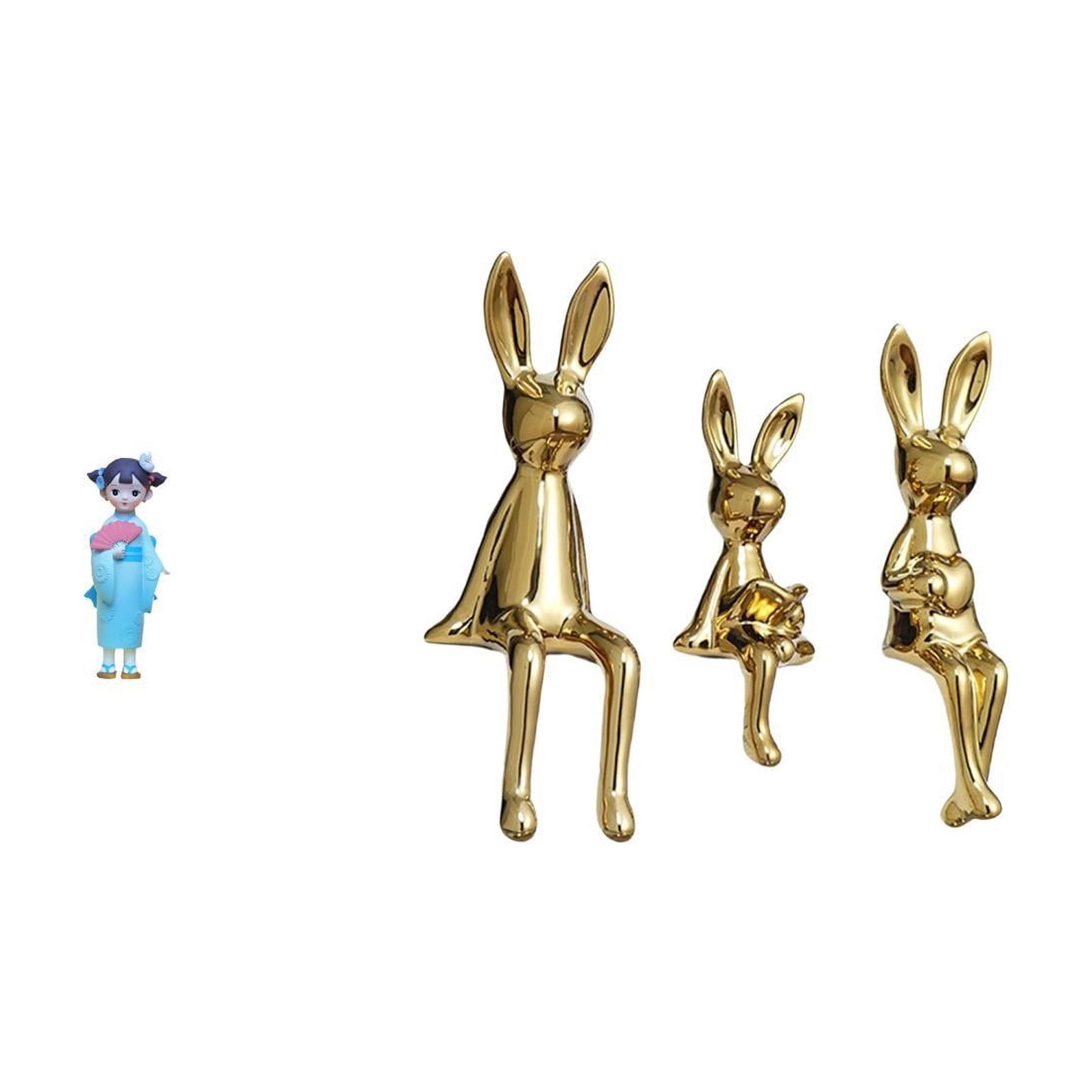 jicheng Asian Kabuki Geisha Doll Bunny Family Figurine Japanese Kimono ...