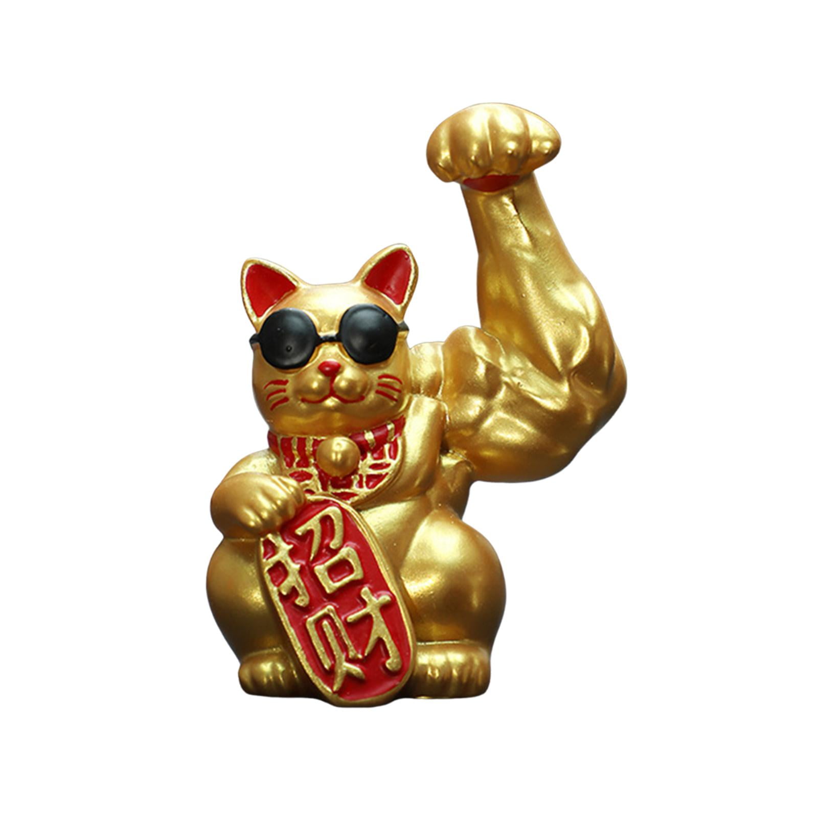 jicheng Big Muscle Arm Lucky Cat Figurine Feng Shui Decor for Store ...