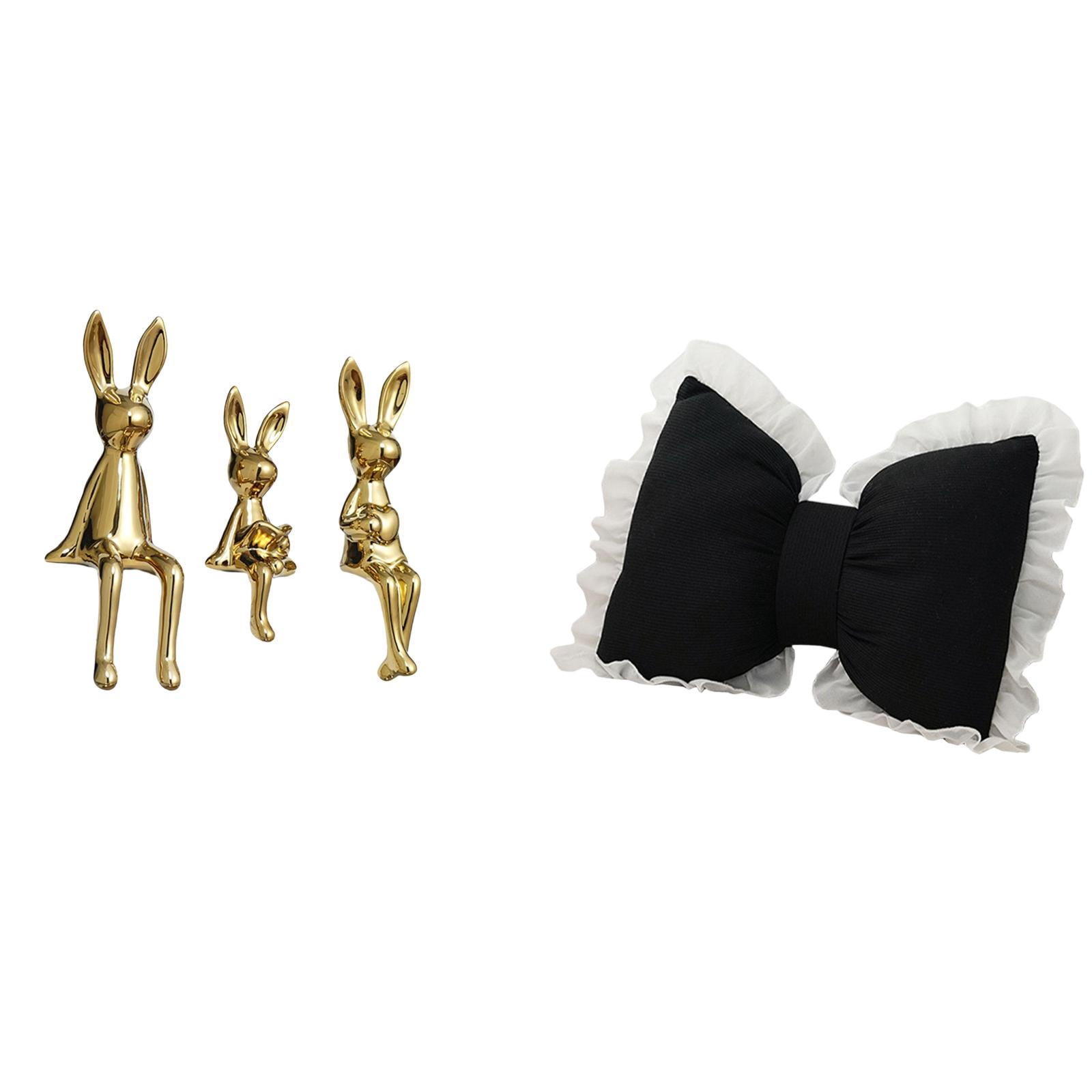 jicheng Bunny Family Sculpture with Bow Cushion Accents for Modern Home ...