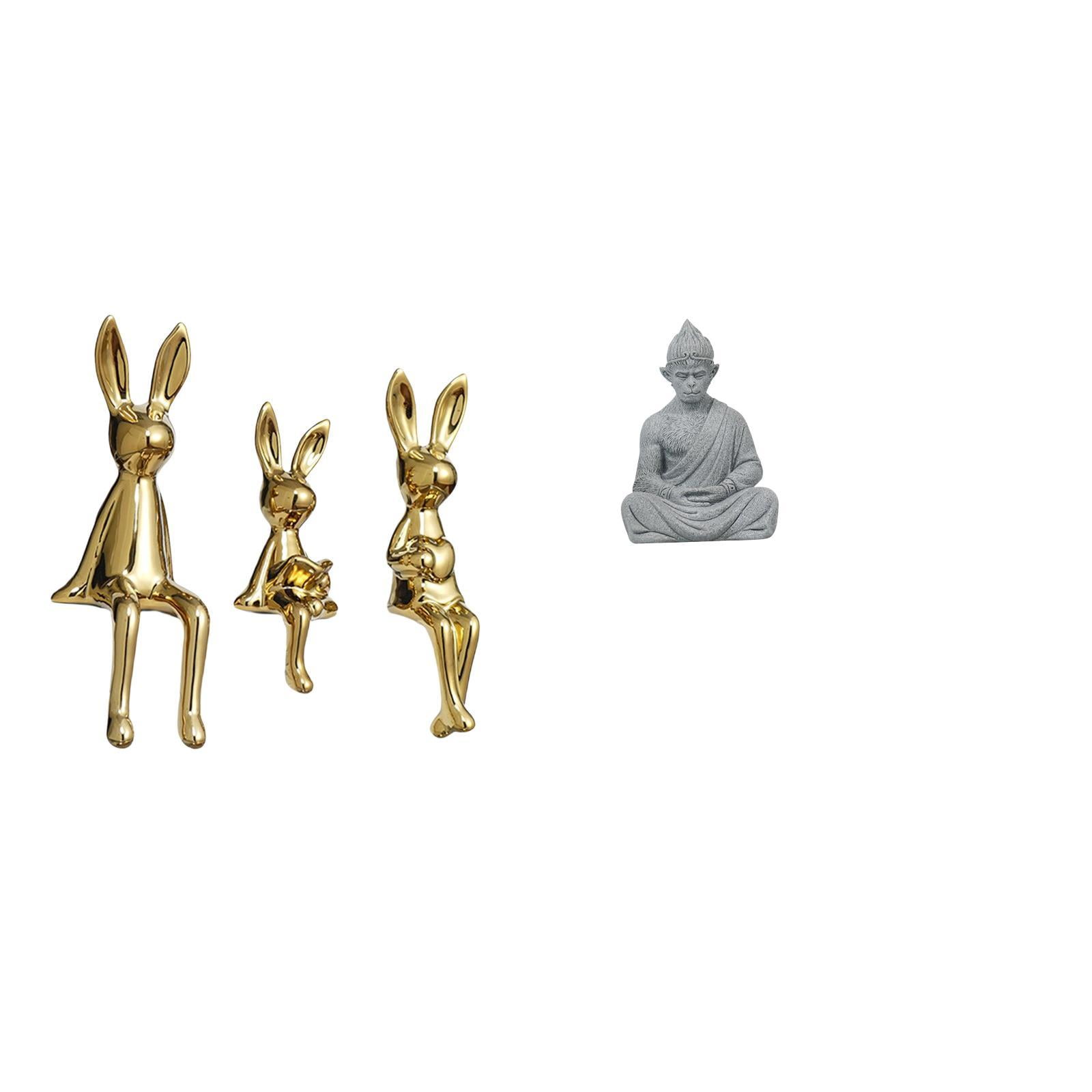 jicheng Bunny Monkey Family Sculpture Figurine Animal Statue ...