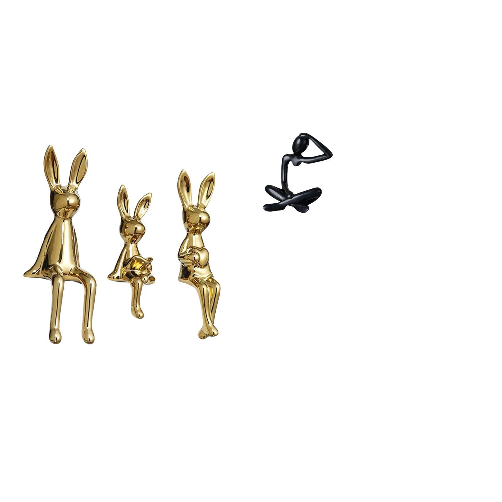 jicheng Bunny Thinker Family Figurine Abstract Statues Modern Tabletop ...