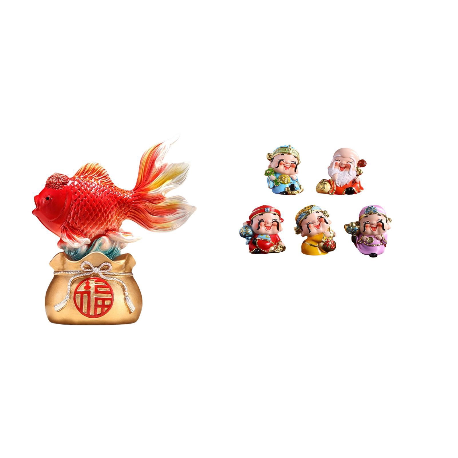 jicheng Chinese Feng Shui Koi Fish God of Fortune Statue Desktop ...