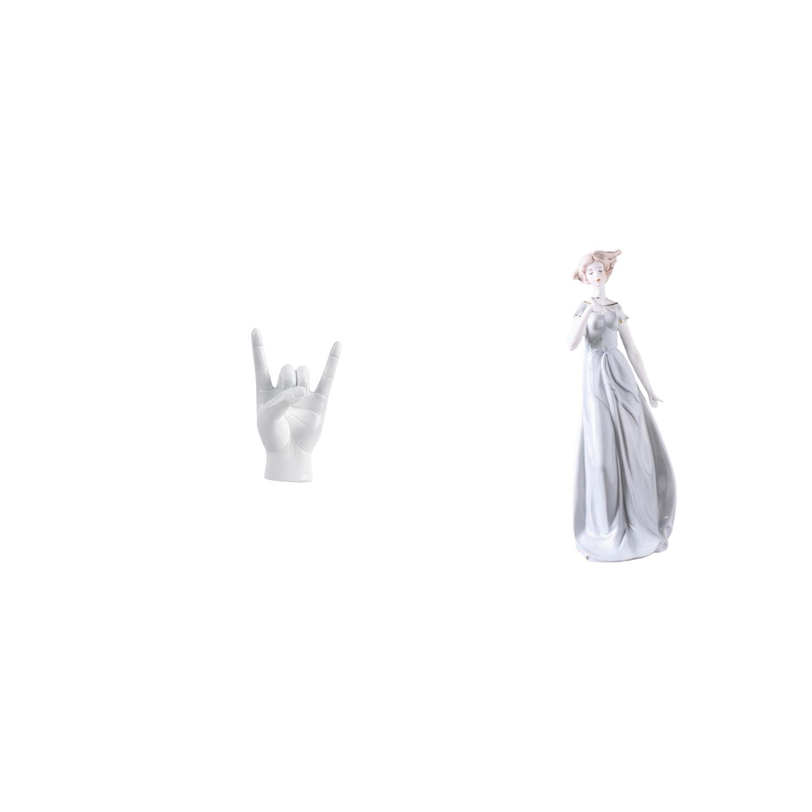 jicheng Creative Rock Hand Gesture Sculpture with Ceramic Girl Figurine ...