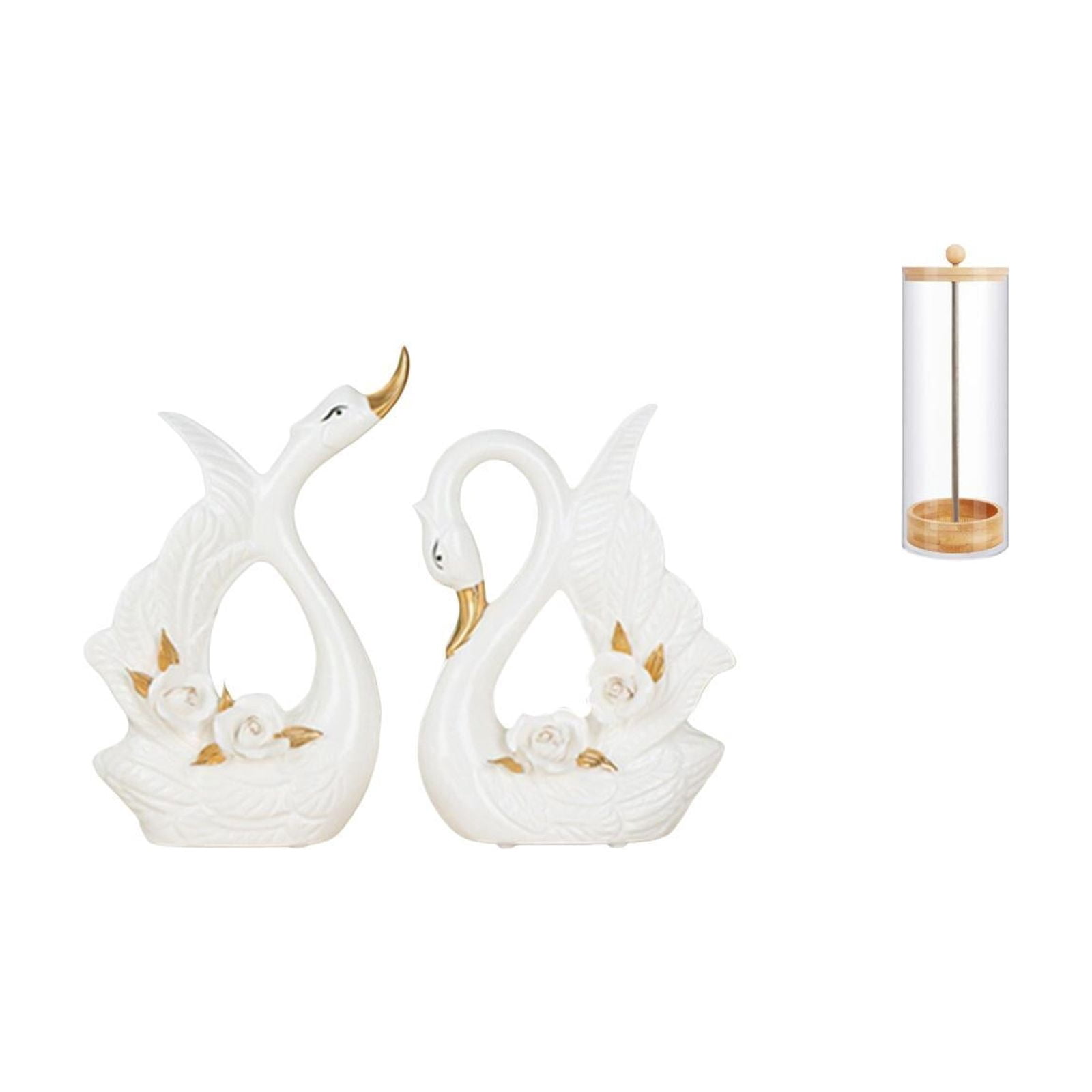 jicheng Elegant Ceramic Swan Statues and Transparent Straw Organizer ...