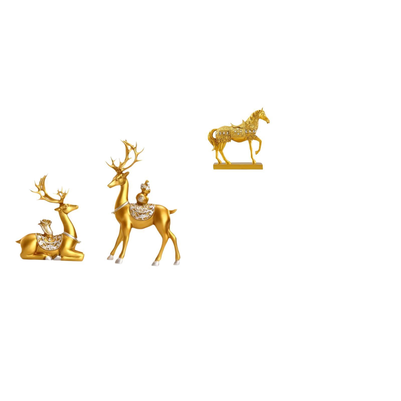 jicheng Elegant Deer and Horse Figurines Collection Reindeer Elk and ...