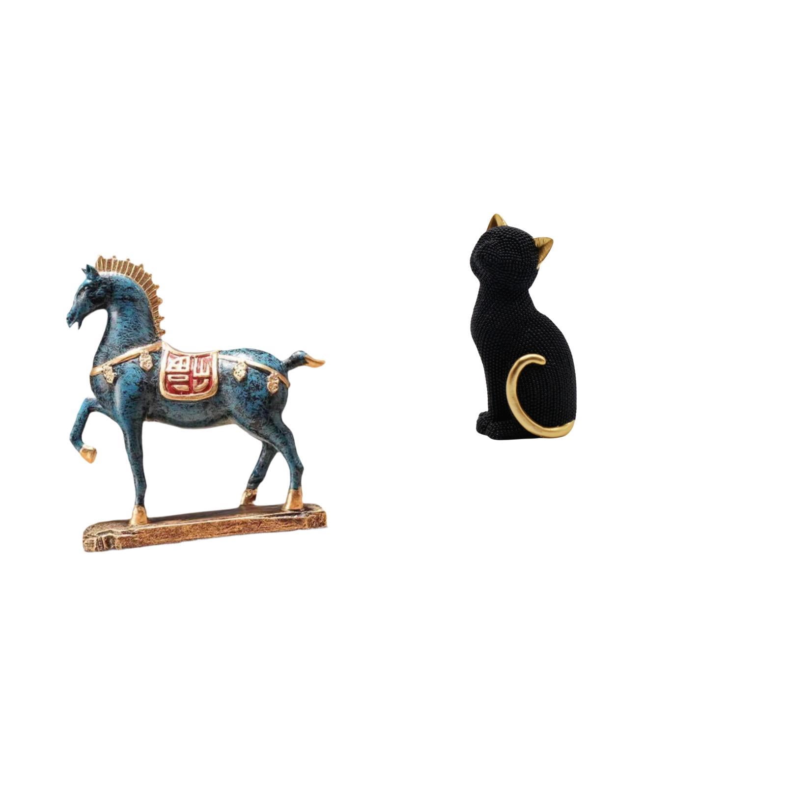 jicheng Elegant Equine Feline Resin Sculpture Desktop Ornament Fengshui ...