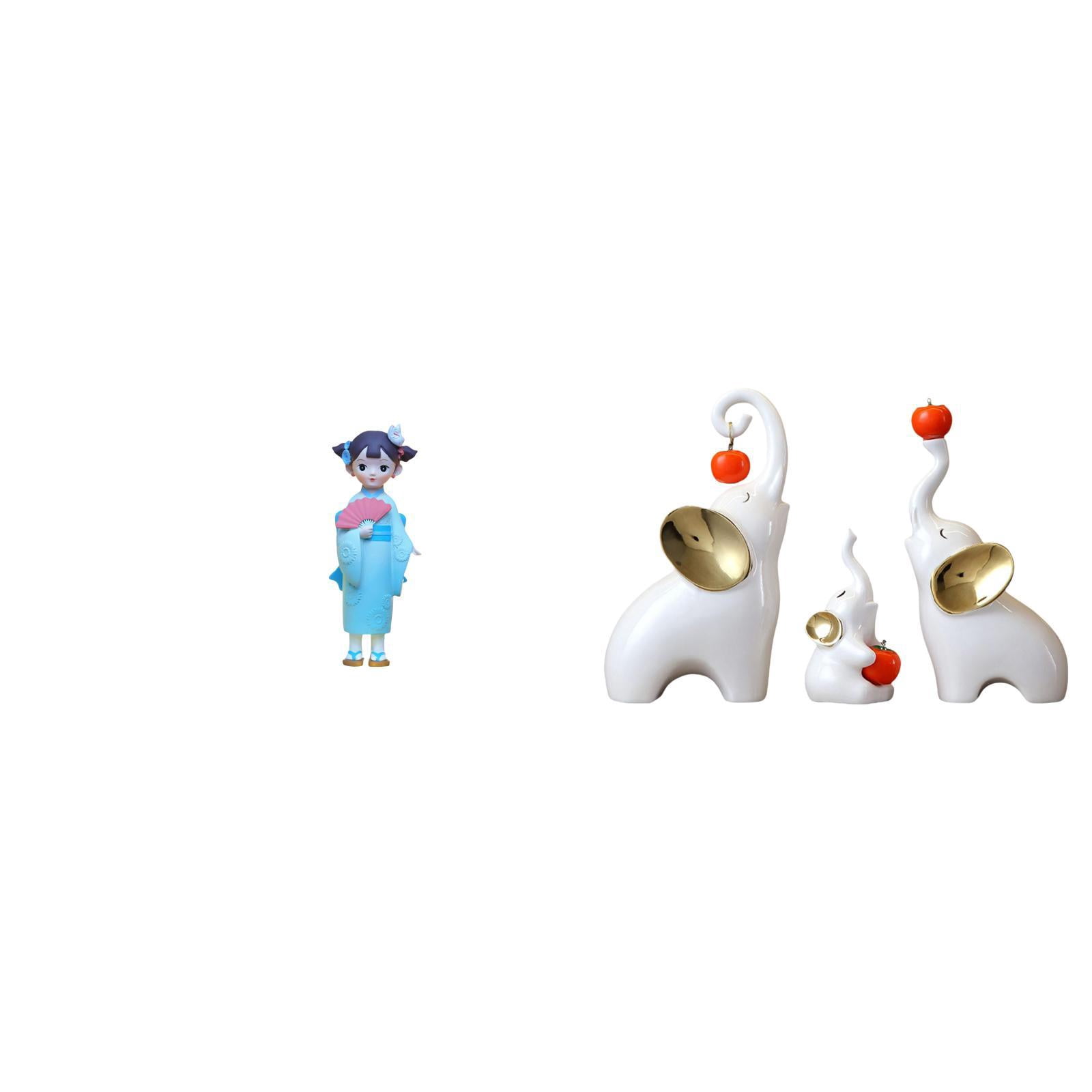 jicheng Elegant Kabuki Geisha Doll and Elephant Family Figurines Set ...