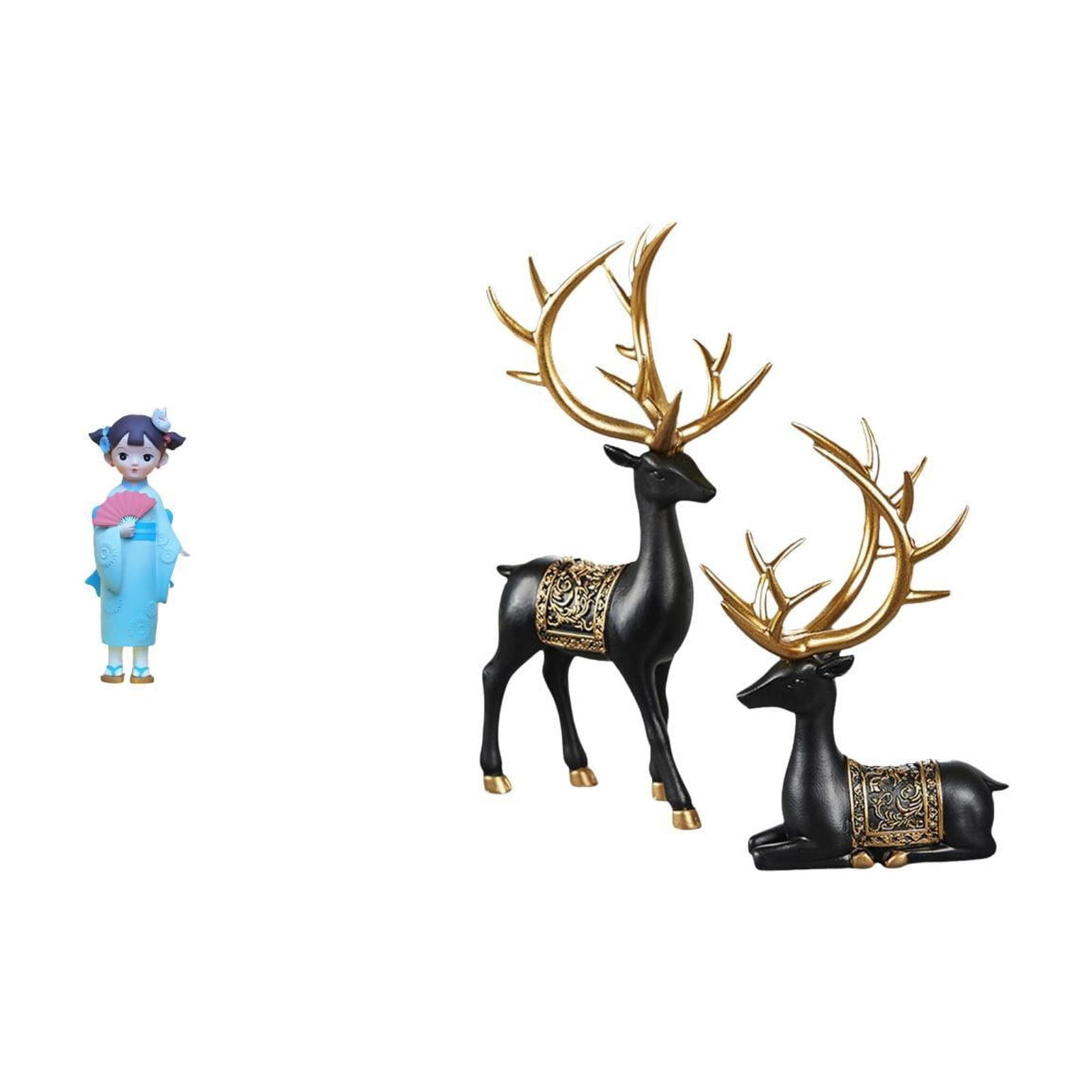 jicheng Elegant Kabuki Geisha and Reindeer Resin Statue Collection ...