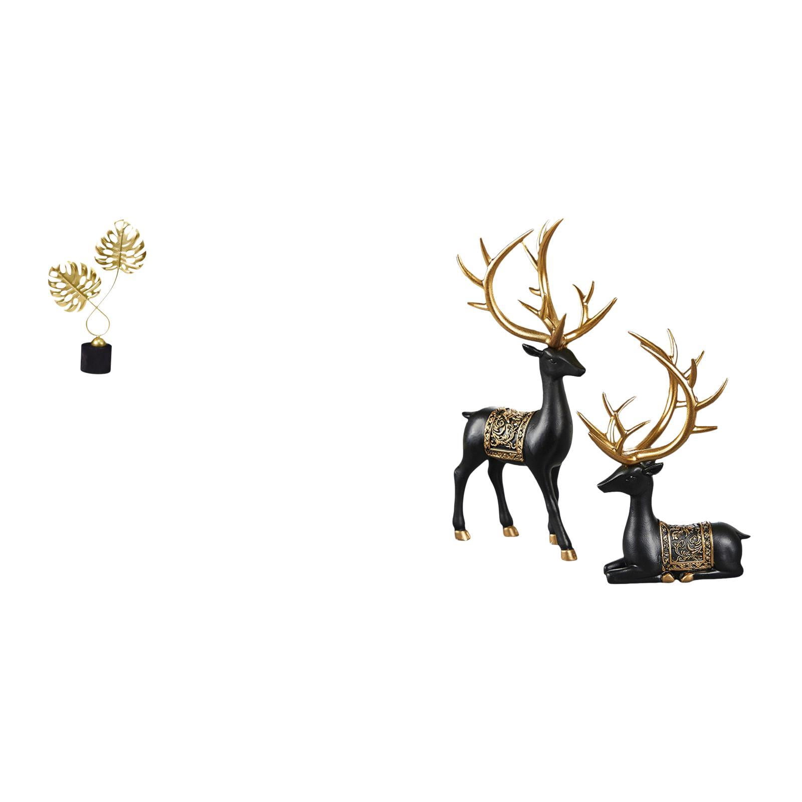 jicheng Elegant Reindeer Leaf Figurine Resin Elk Statue Artwork ...
