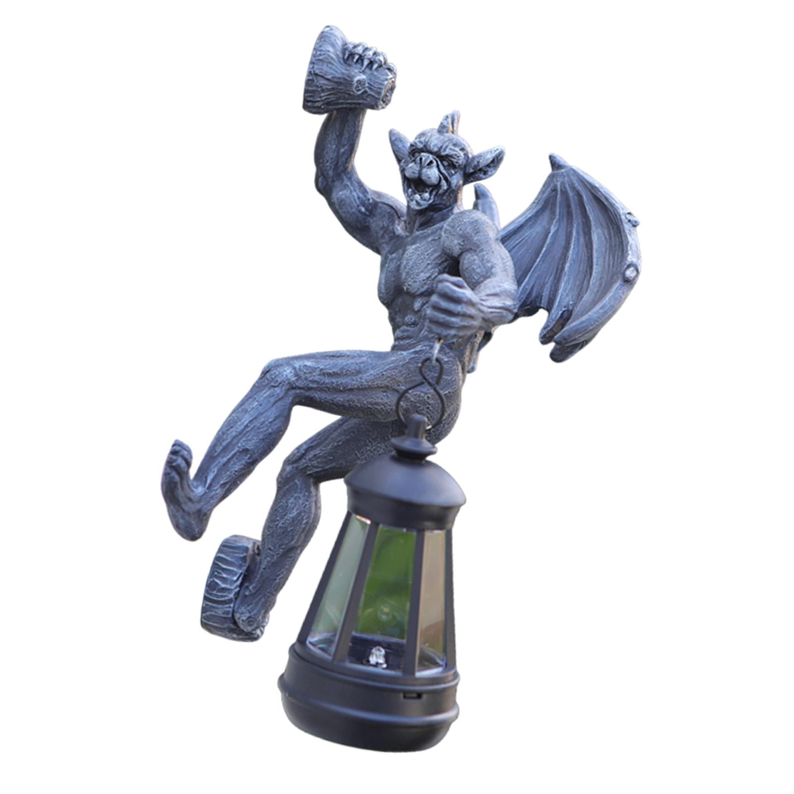 jicheng Garden Winged Gargoyle Statue with Solar Light Gothic for Porch ...